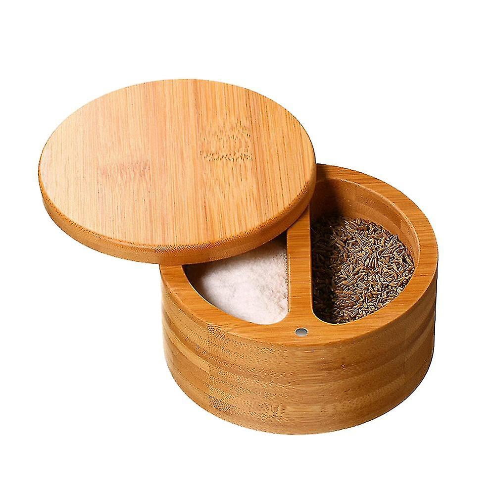 Premium Bamboo Salt Container, Salt Cellar With Magnetic Swivel Lid ...