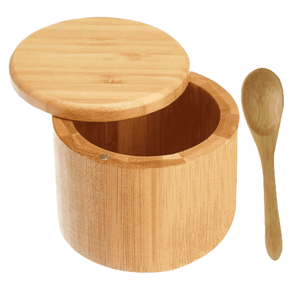 Premium Bamboo Salt Container, Salt Cellar with Magnetic Swivel Lid ...