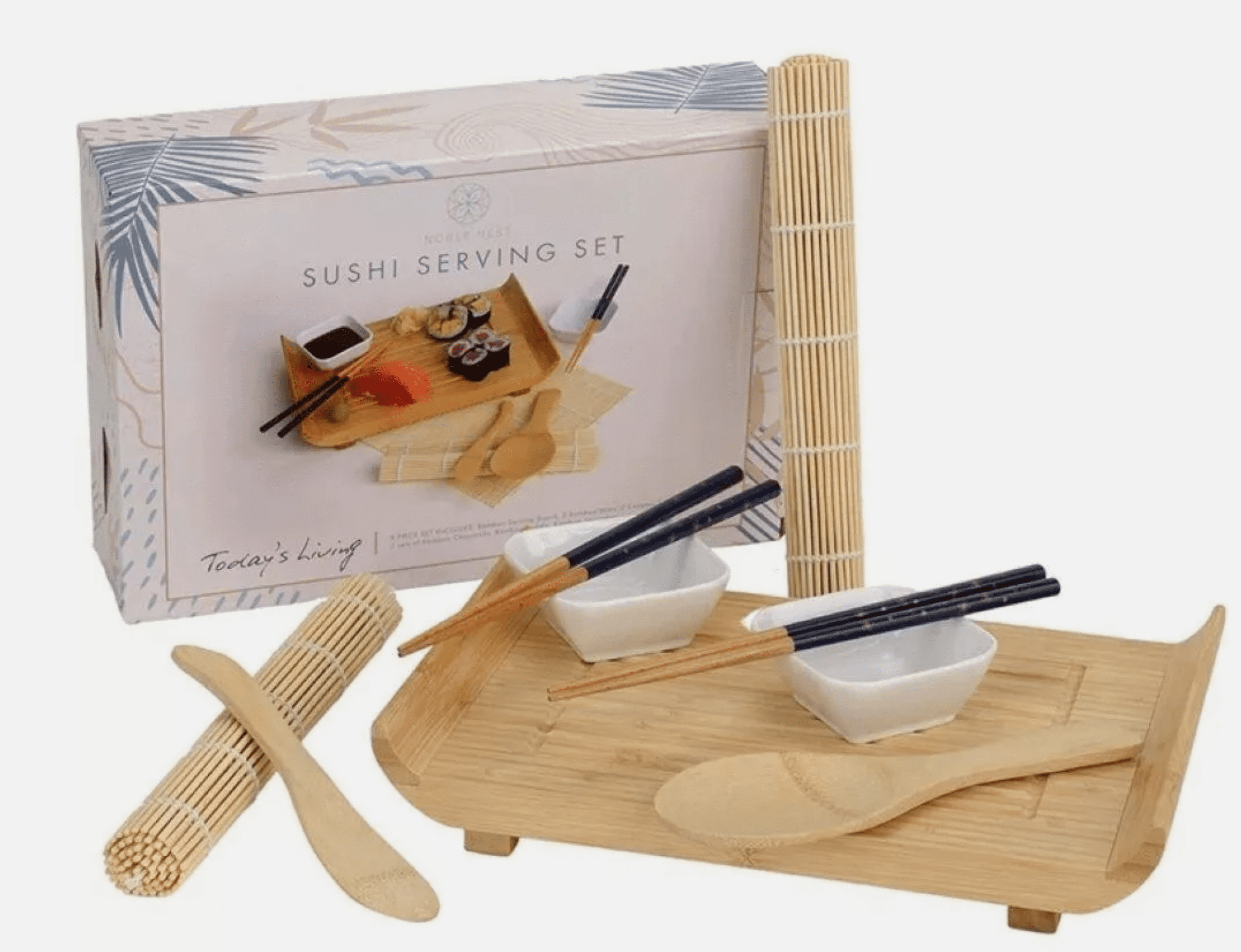 Premium Bamboo Sushi Serving Set | 9 PCS | Includes Bamboo Tray, Chopsticks, Sauce Dishes, Sushi ...