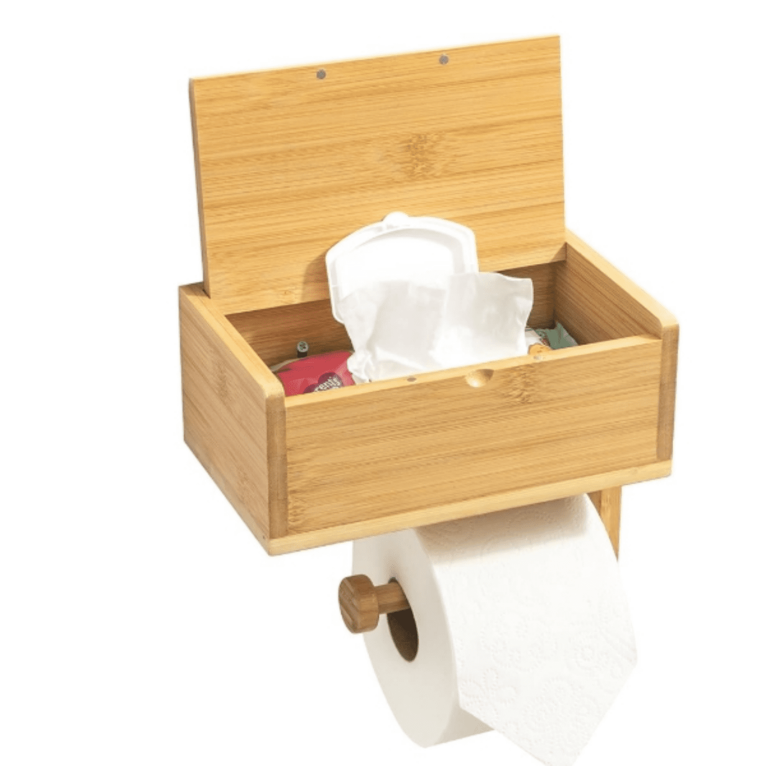 Premium Bamboo Toilet Paper Holder with Wipes Storage Wooden Tissue ...