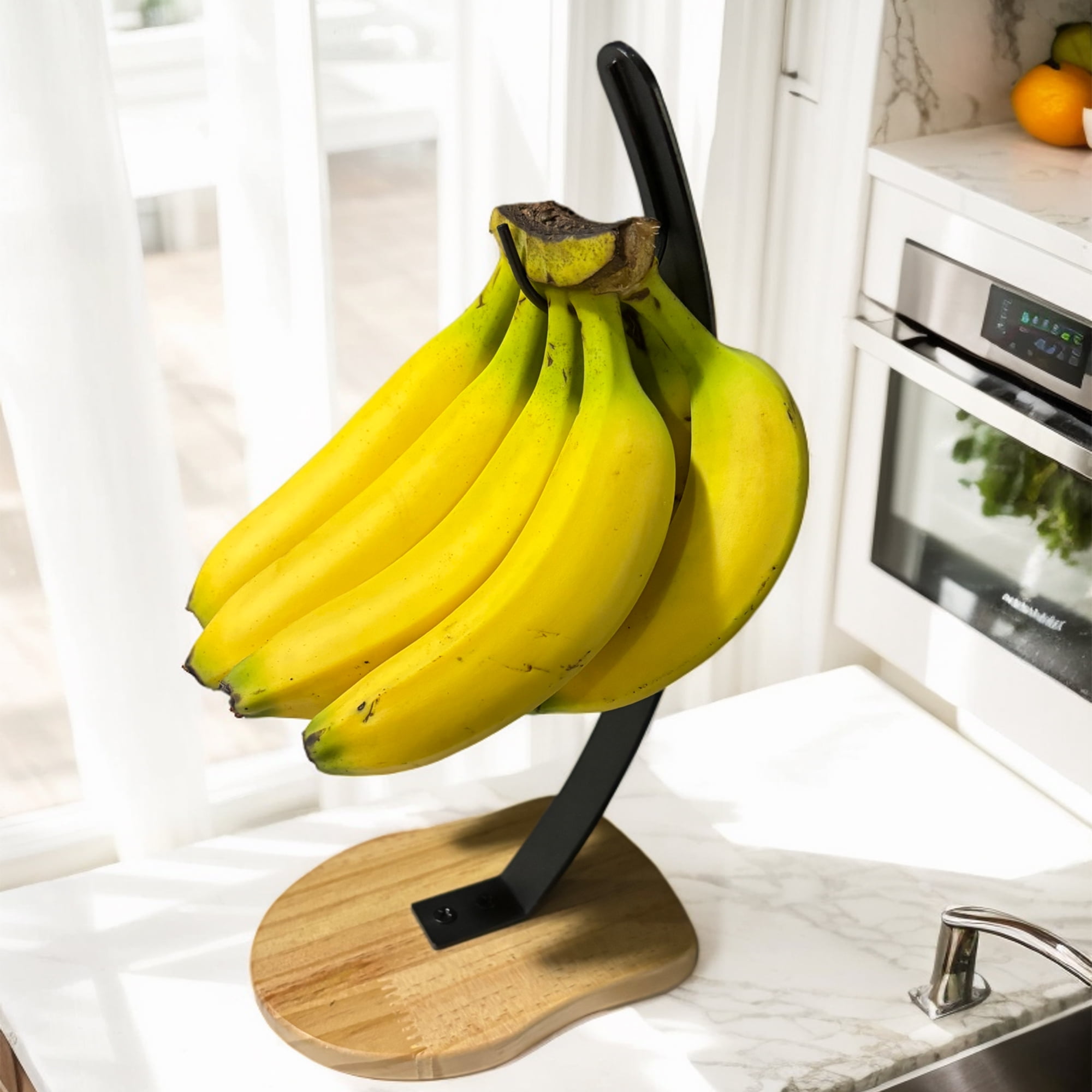 Premium Banana Holder Stand with Unique Wooden Base & Sturdy Metal Hook ...