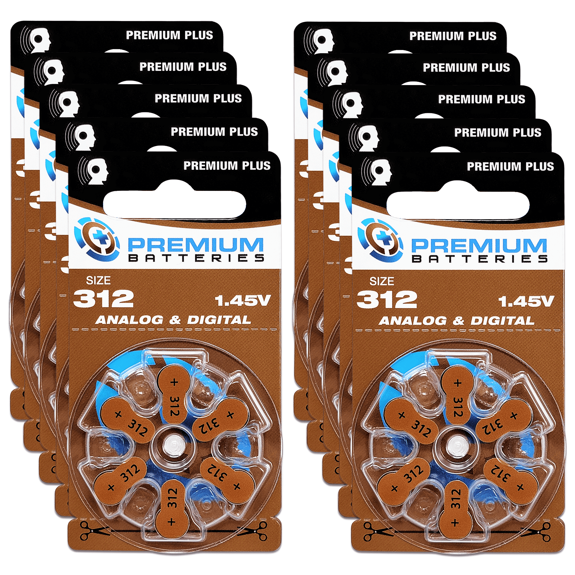 Premium Batteries Size 312 Zinc Air Hearing Aid Batteries, 1.45V, Brown ...