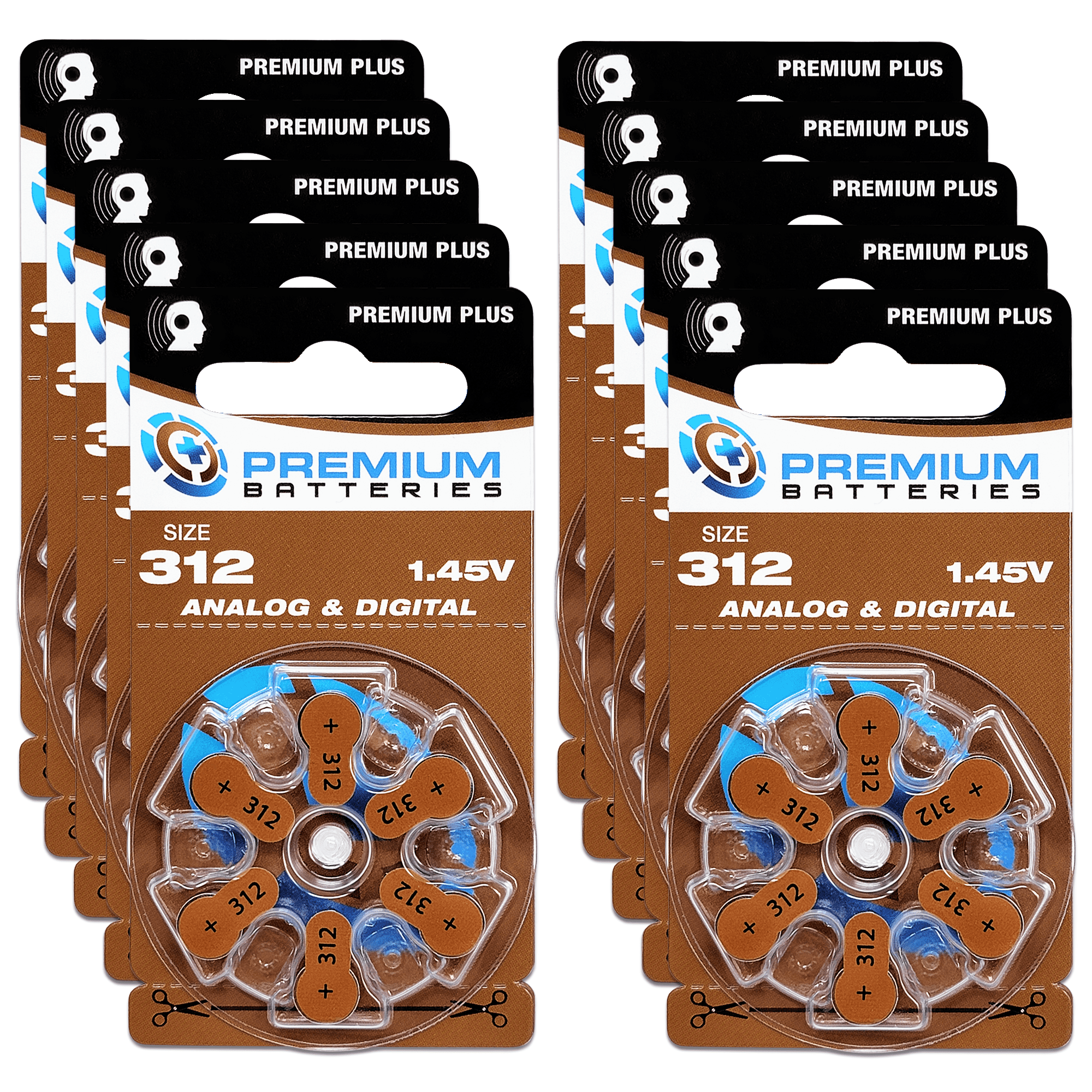 Premium Batteries Size 312 Zinc Air Hearing Aid Batteries, 1.45V, Brown ...