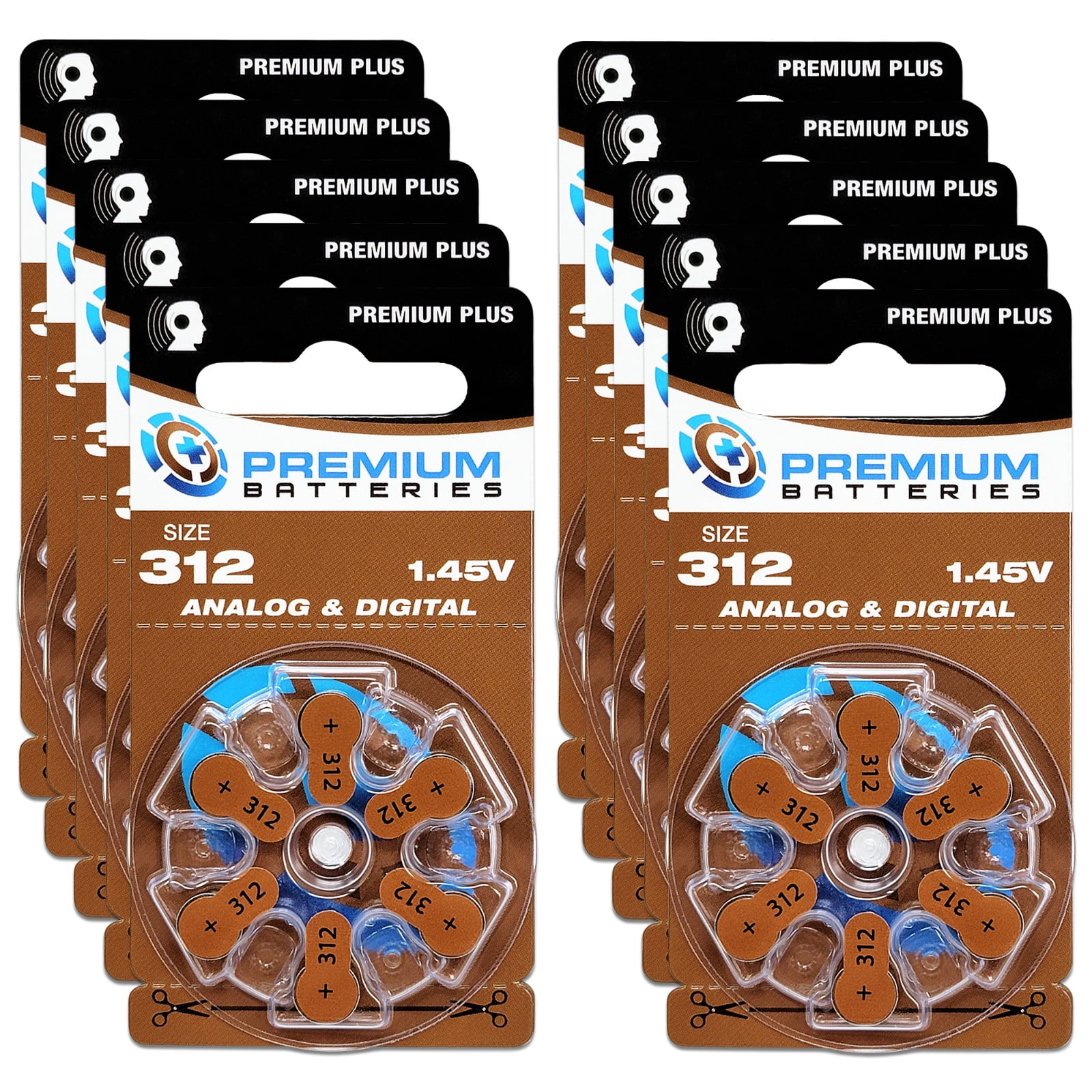 Premium Batteries Size 312 Zinc Air Hearing Aid Batteries, 1.45V, Brown ...