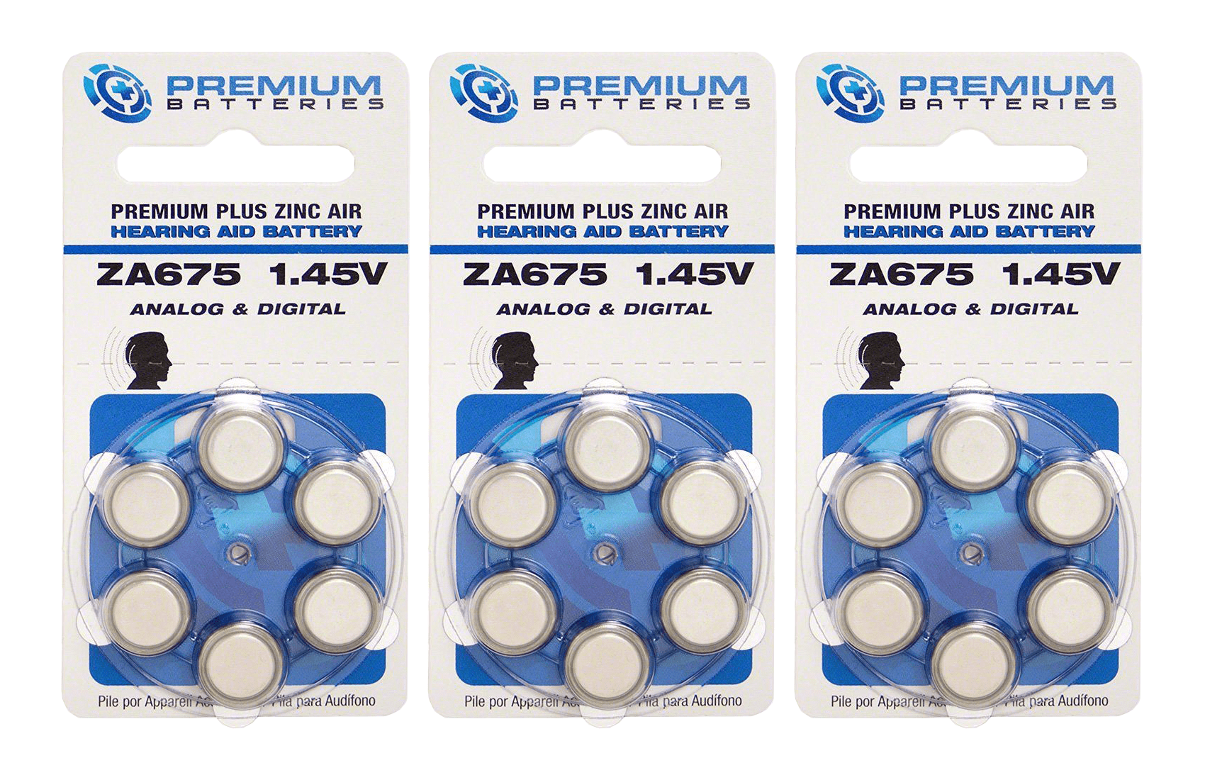 Premium Batteries Premium Plus Size 675 ZA675 PR44 P675 1.45V Zinc Air Hearing Aid Batteries ...