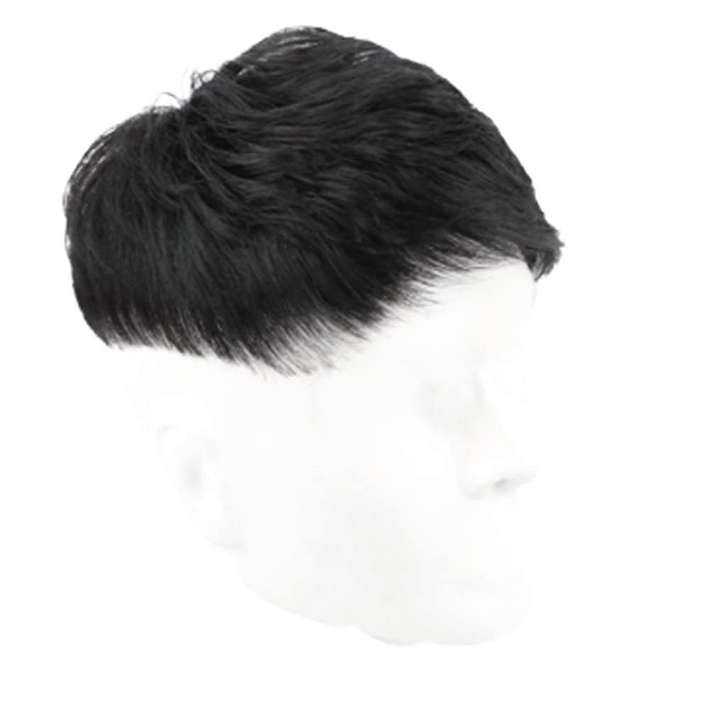 Premium Black Mens Wigs Natural Slight Wave Real Human Hair Pieces Mens ...