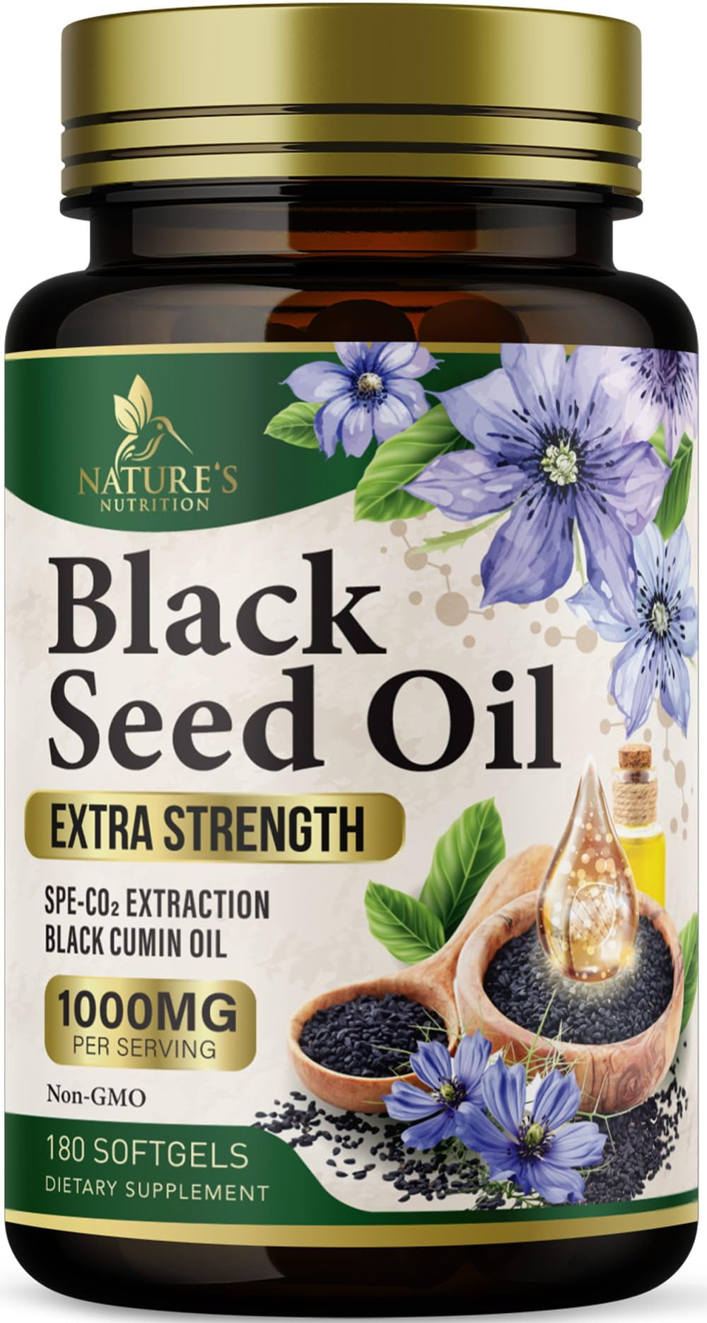 Nature's Nutrition Black Seed Oil Capsules, 1000mg Nigella Sativa ...