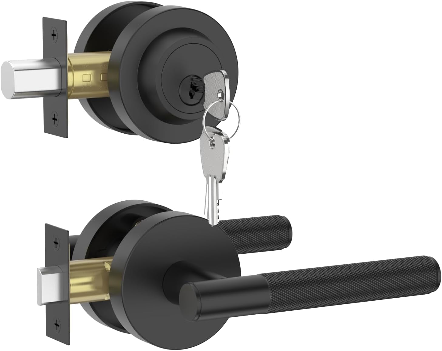 Premium Black Zinc-Alloy Front Door Lock Set: Double Cylinder Deadbolt ...
