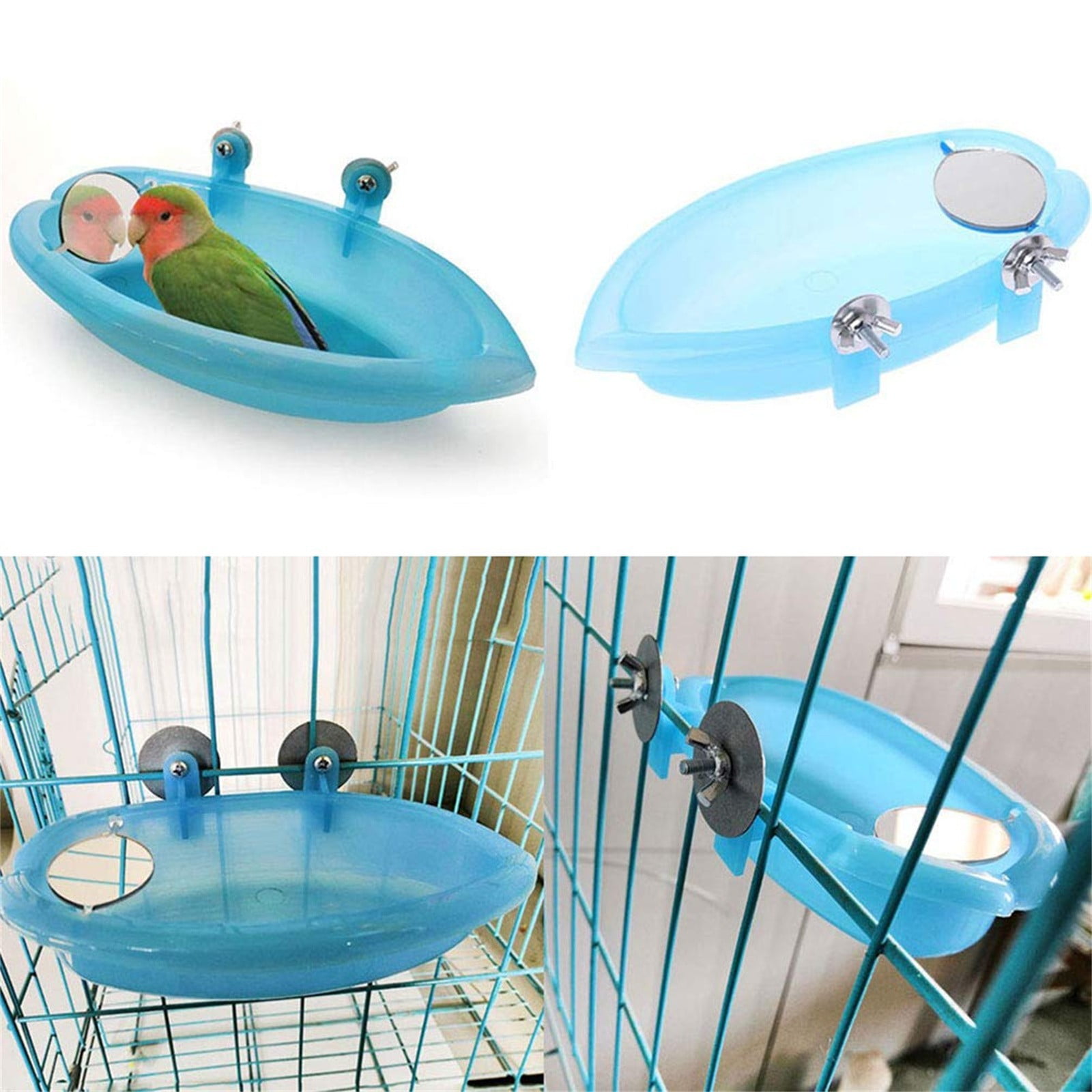 Premium Blue Bird Bath with Mirror & Suction Cups Durable Acrylic ...