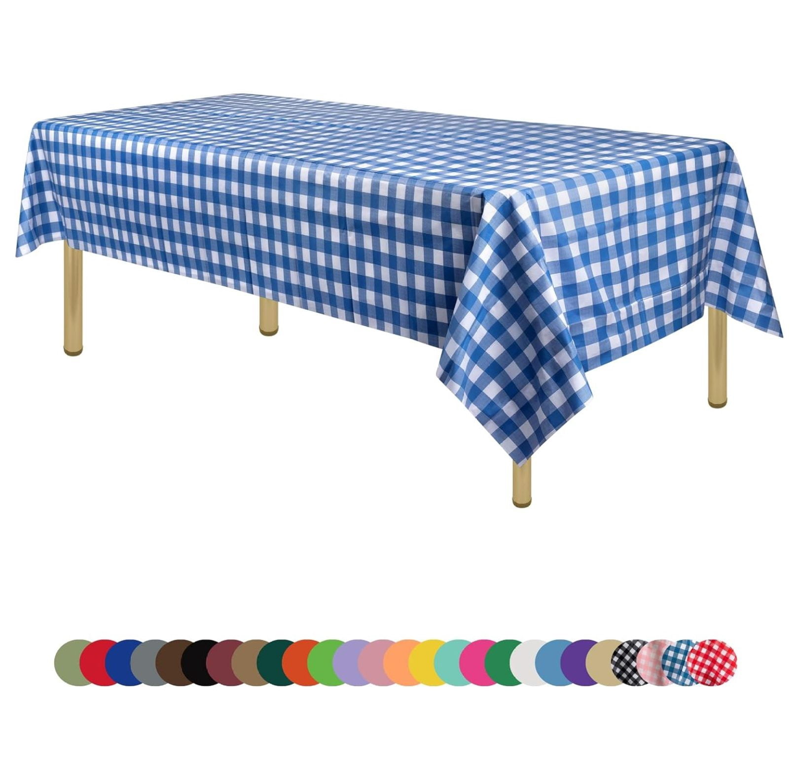 Premium Blue Gingham Checkered Plastic Table Cloth Disposable (12 Pk ...