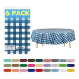 Premium Blue Gingham Checkered Plastic Table Cloth Disposable (6 Pack ...