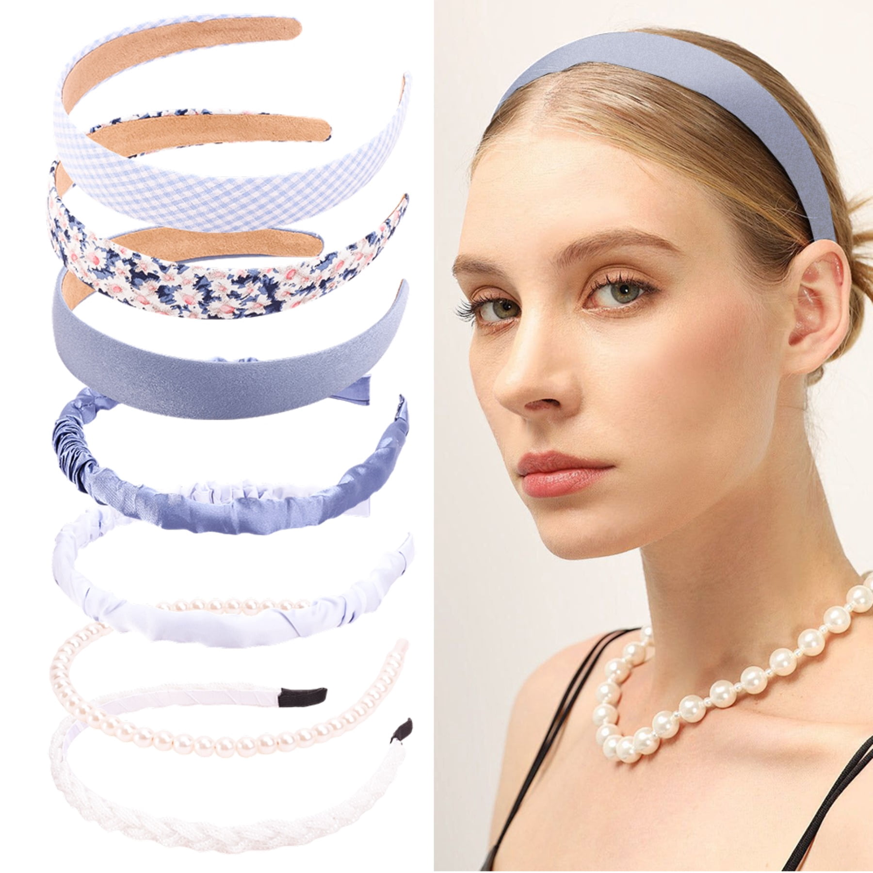 Premium Blue Headbands for Women & Girls, Non-Slip Hair Band Set, 7 ...