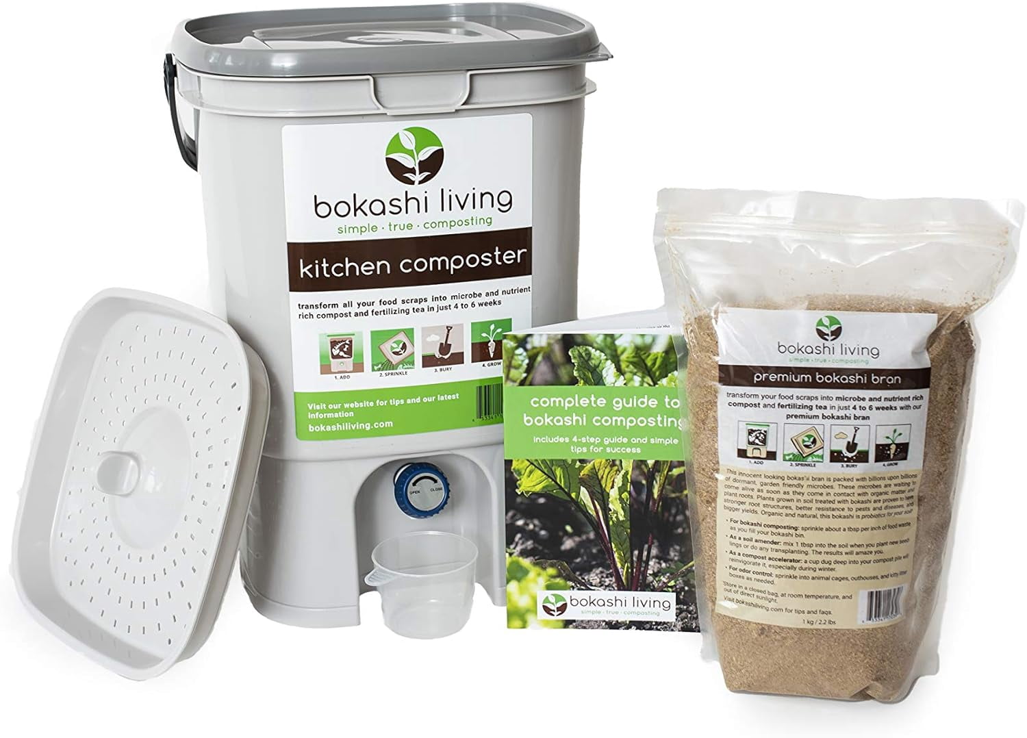 Premium Bokashi Composting Starter Kit (Includes 1 Bokashi Bin, 2.2lbs ...