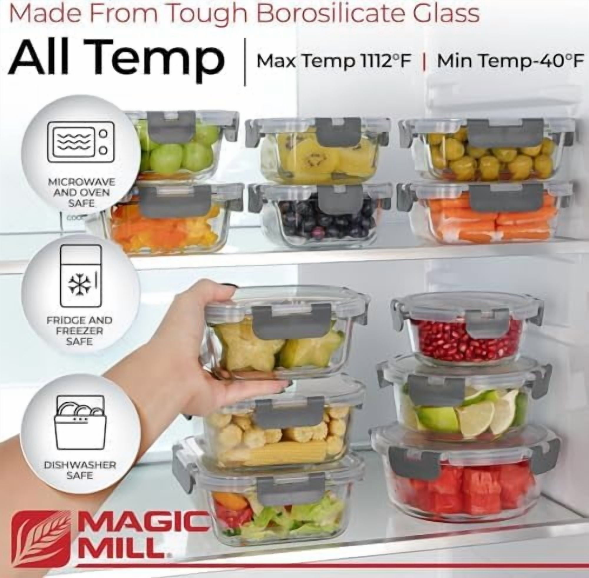 Premium Borosilicate Glass Food Storage Containers with lids Set | 24pc ...