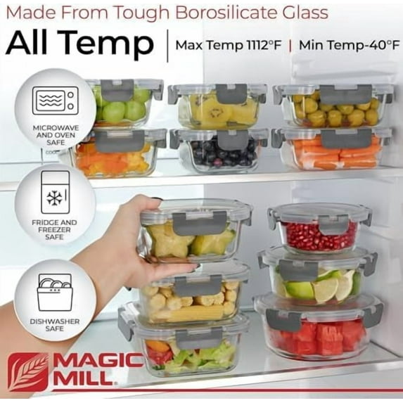 Premium Borosilicate Glass Food Storage Containers with lids Set | 24pc ...