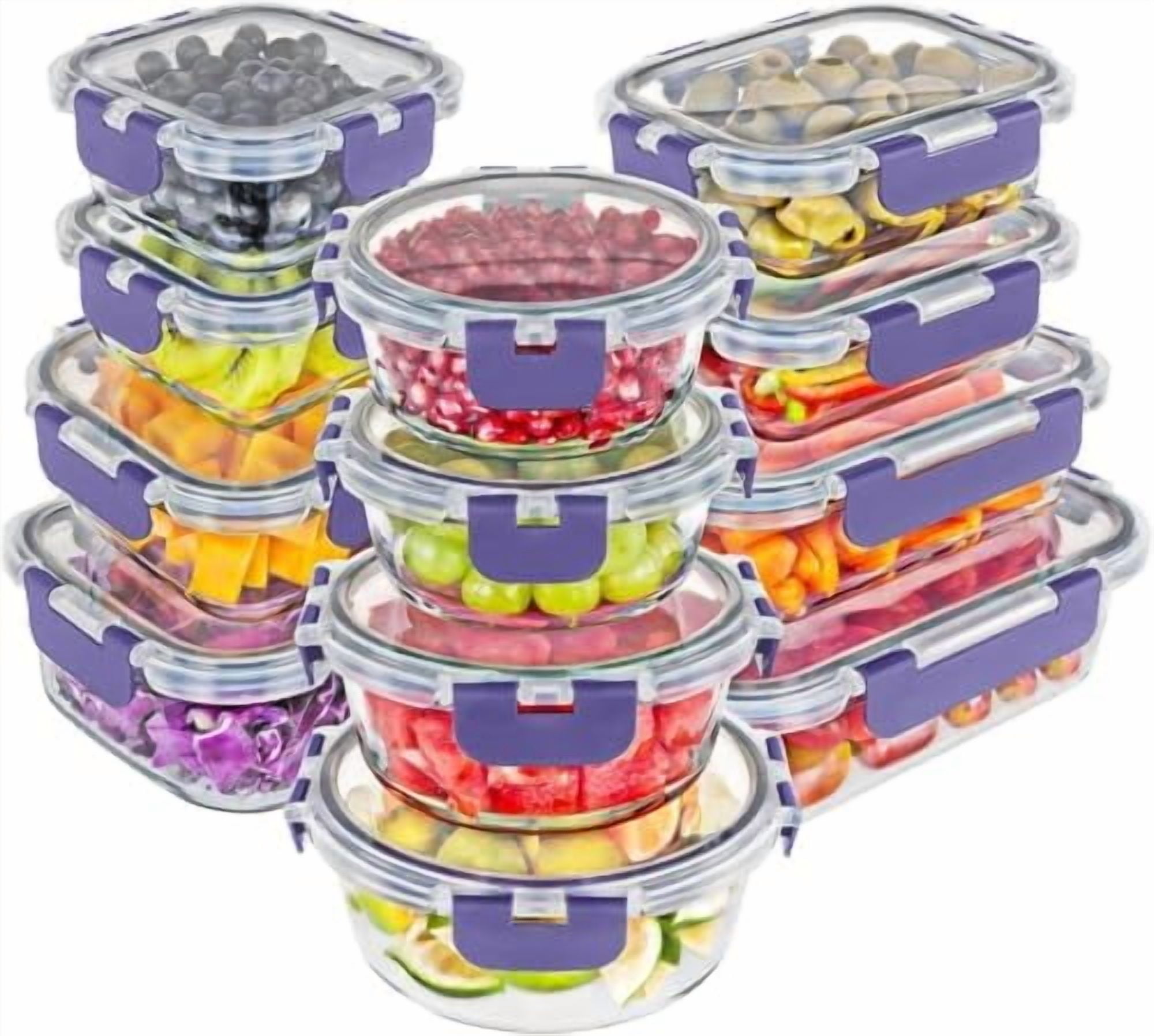 Premium Borosilicate Glass Food Storage Containers with lids Set | 24pc ...