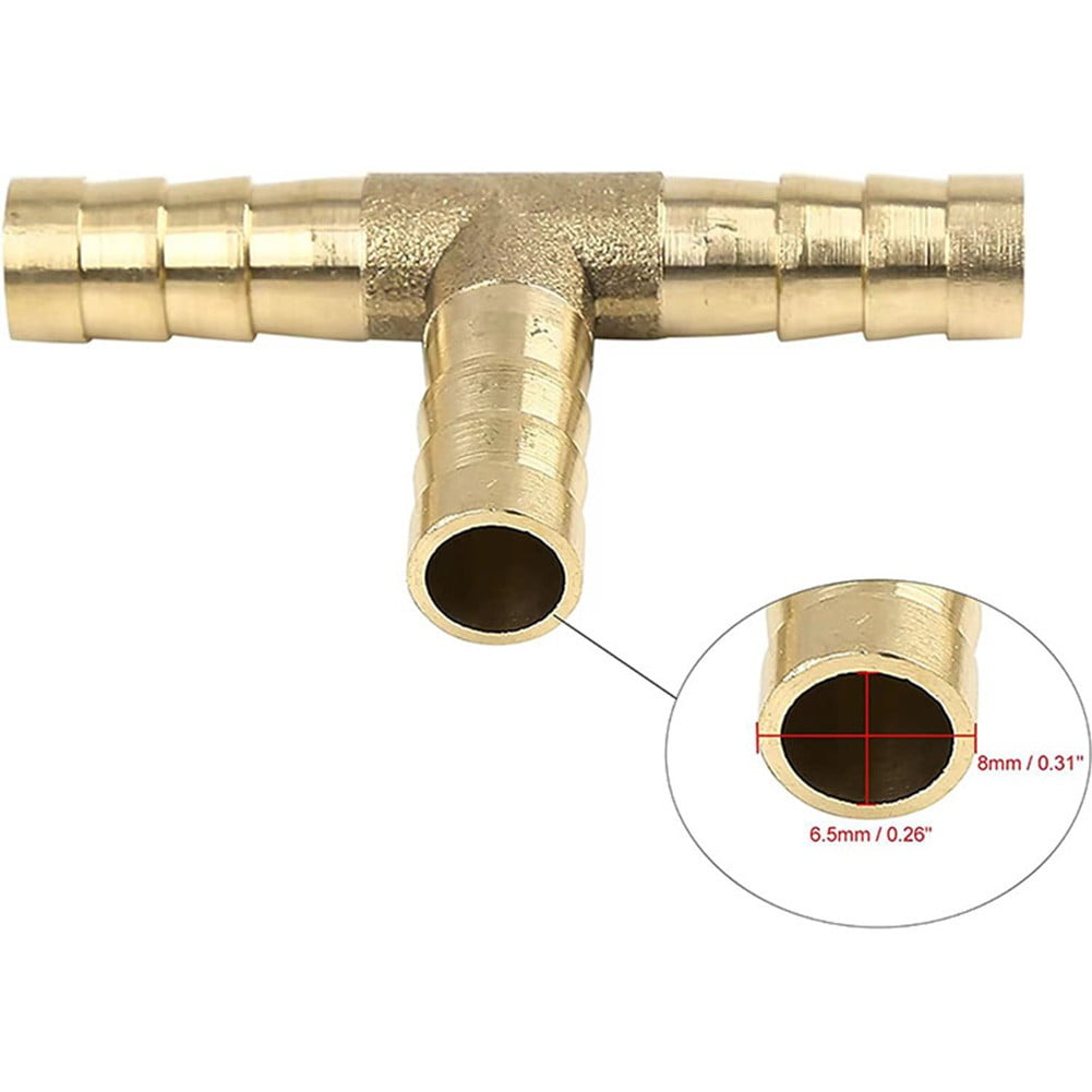 Premium Brass 8mm 3 Way Barbed Tee Splitter Fitting for Tubing and Hose ...