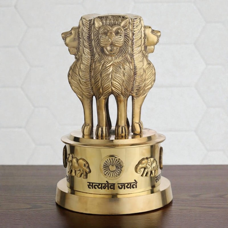 Premium Brass Ashok Stambh Stand | Ashoka Pillar National Emblem Statue ...