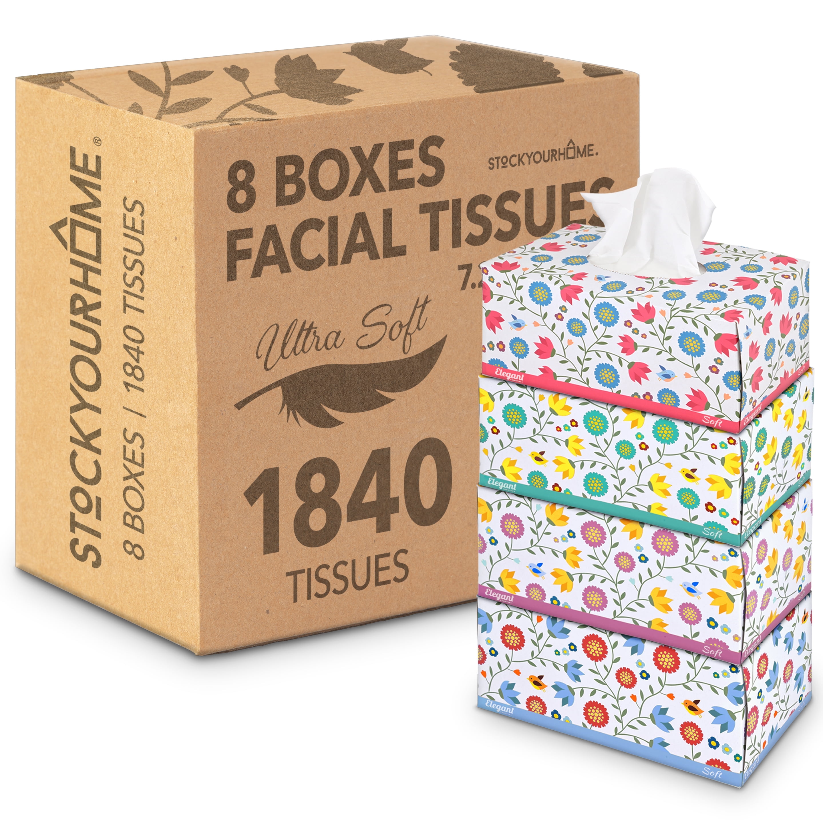 Stock Your Home Premium Bulk Tissues, 8 Boxes of 230 Count, 2-Ply ...