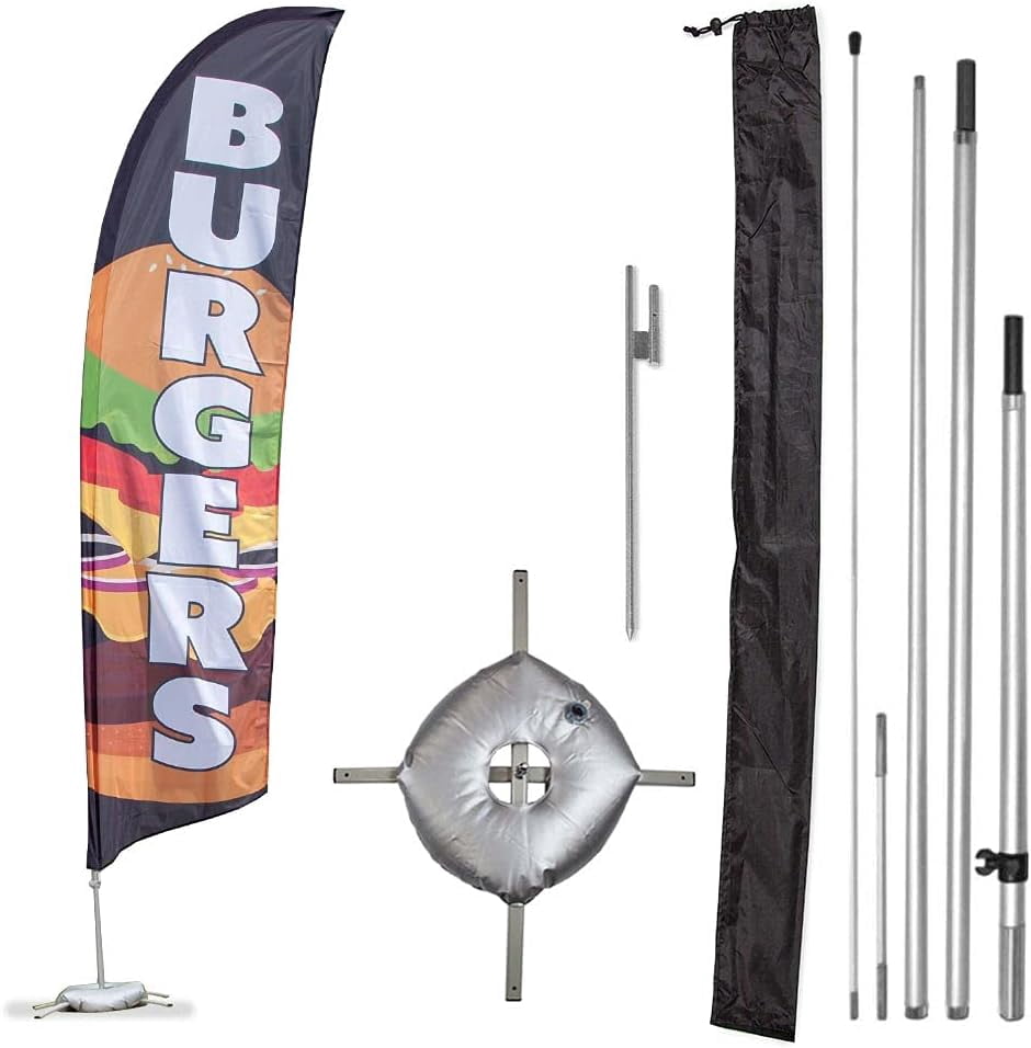 Premium Burgers Restaurant Flag Kit –13ft Advertising Flag with ...