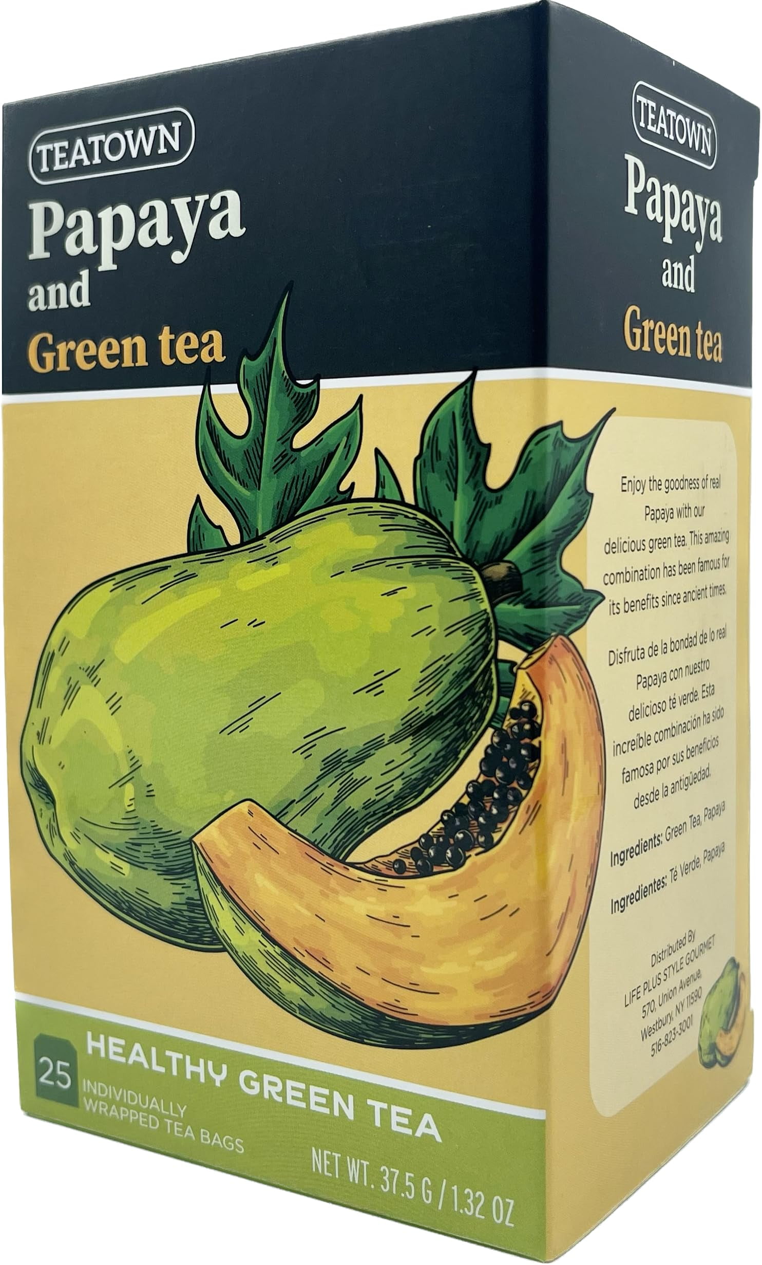 Premium Caffeinated Ceylon Papaya Green Tea Bags: 25 Count Individually ...