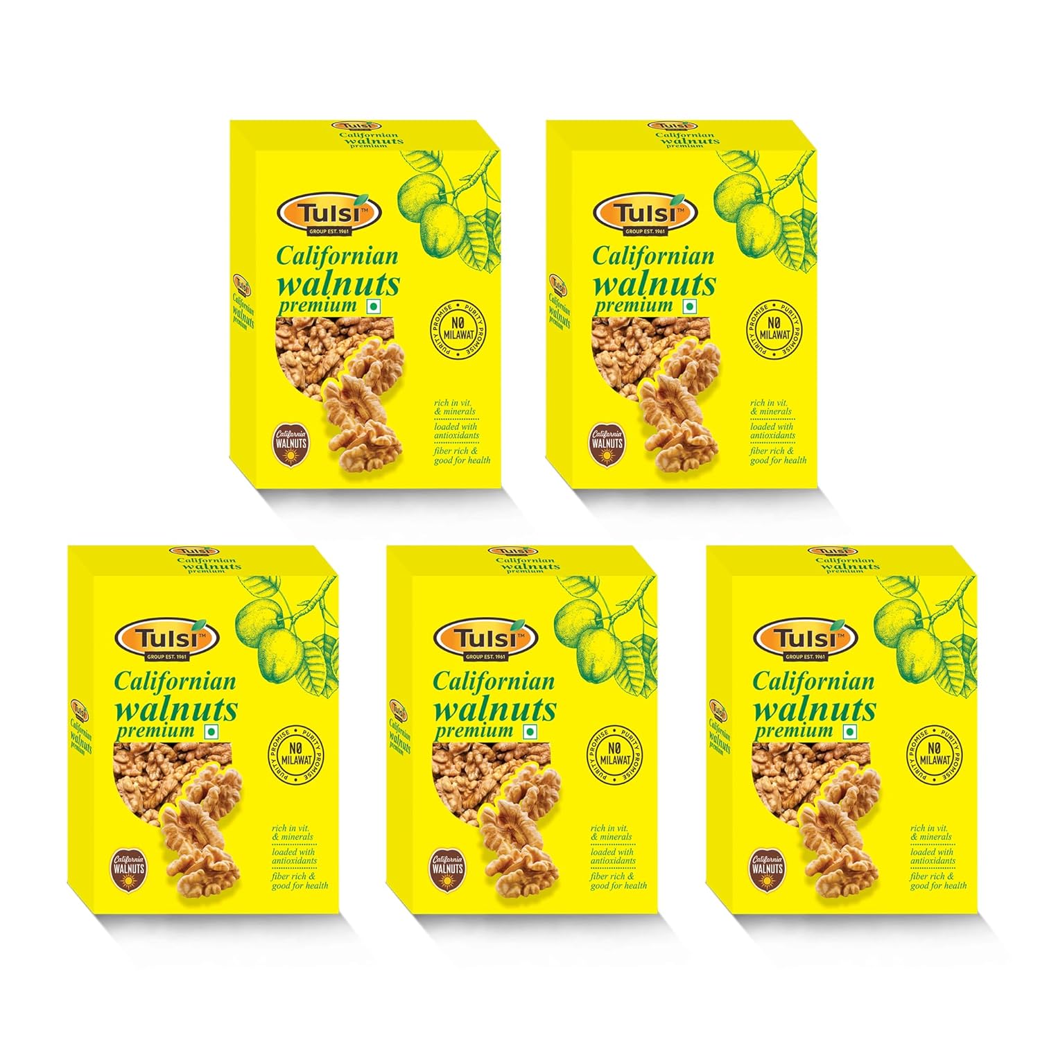 Premium California Walnut Kernels By Tulsi 1kg, (200gm * Pack Of 5 ...