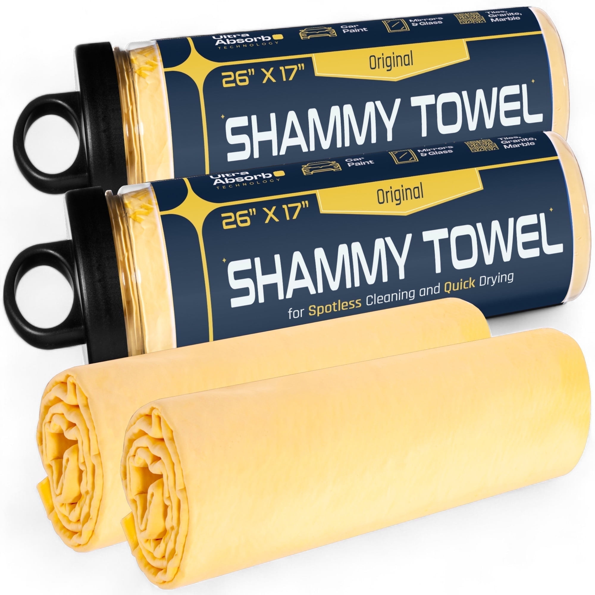 Premium Car Drying Shammy 2-Pack (26"x17") - Super Absorbent PVA Chamois, Streak-Free + Storage ...