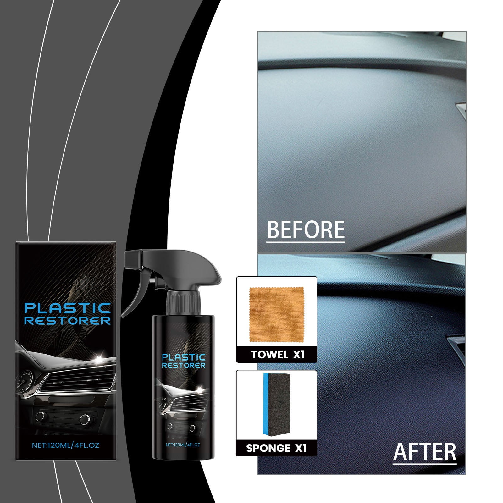 Premium Car Interior Cleaner & Plastic Restorer - Deep Cleaning Formula ...