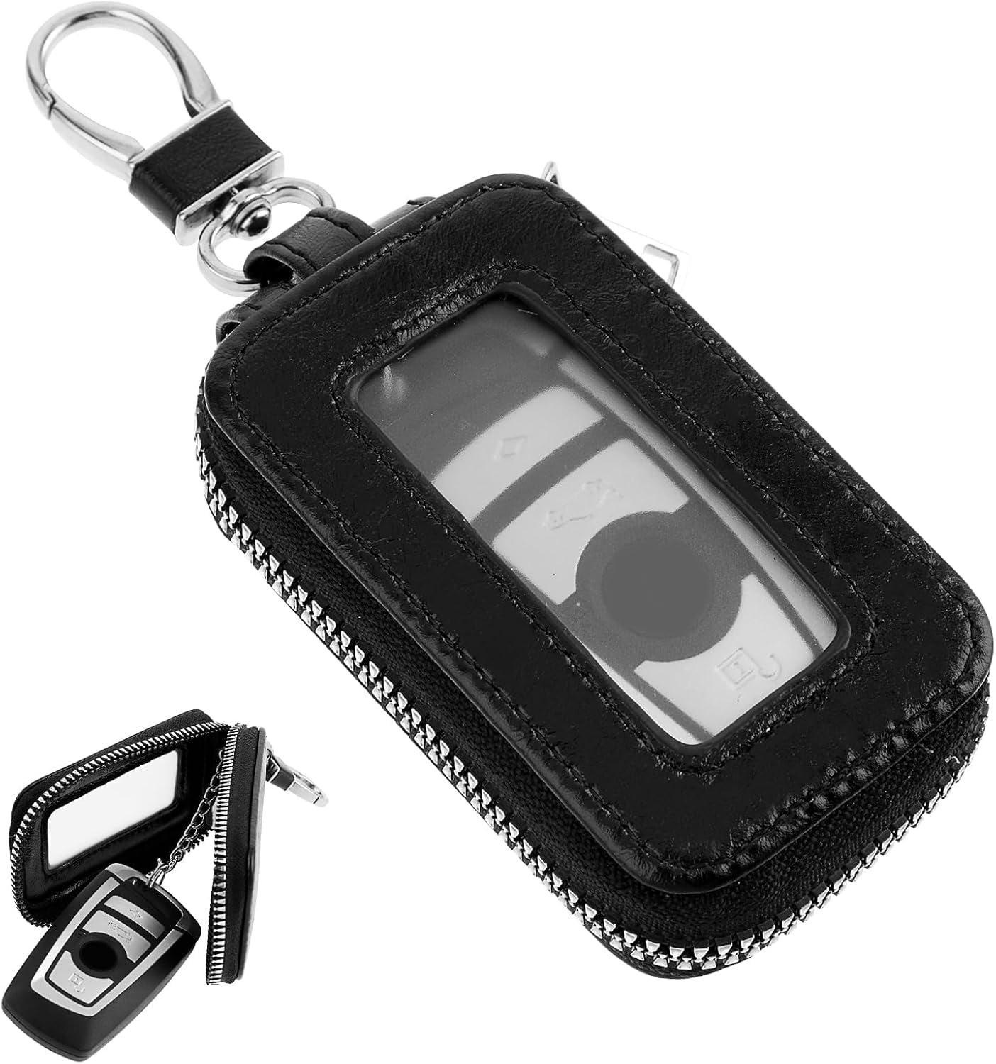 Premium Car Key Protector Case - Leather Key Fob Cover with Metal Hook ...