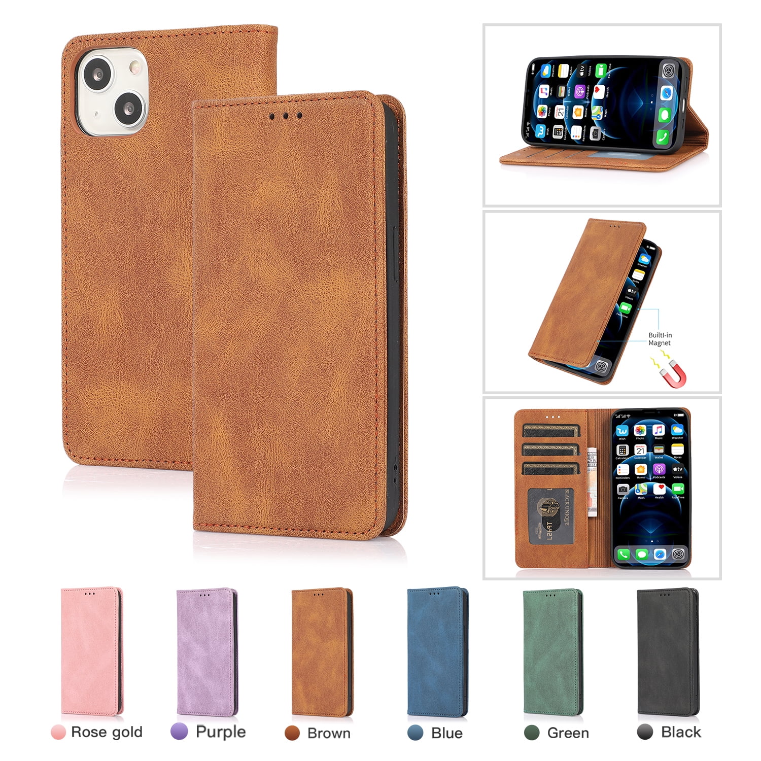 Premium Case for iPhone 15, Vintage PU Leather Wallet Case RFID ...
