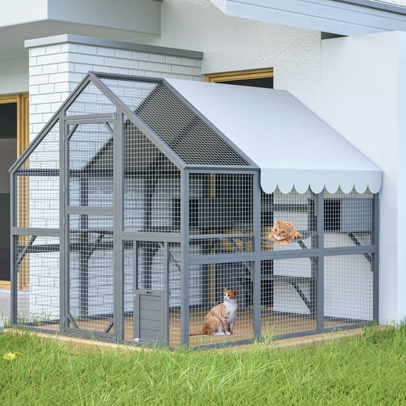 Premium Cat Run Large Outdoor Enclosure, Wooden Catio Kitty Mansion ...