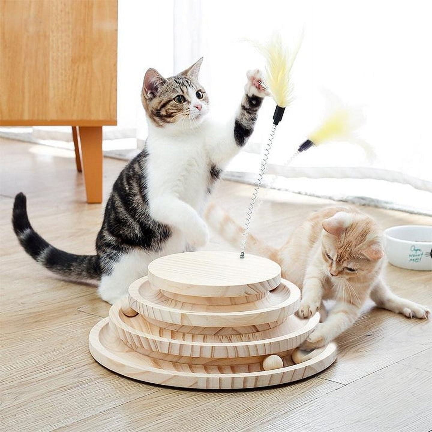 Premium Cat Track, Wooden Ball Turntable Cat Toy, 3-Layer Circle Ball ...