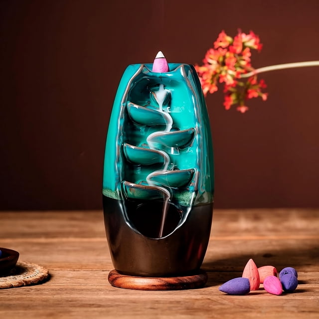 Premium Ceramic Incense Fountain Blue Glaze Finish - Walmart.com