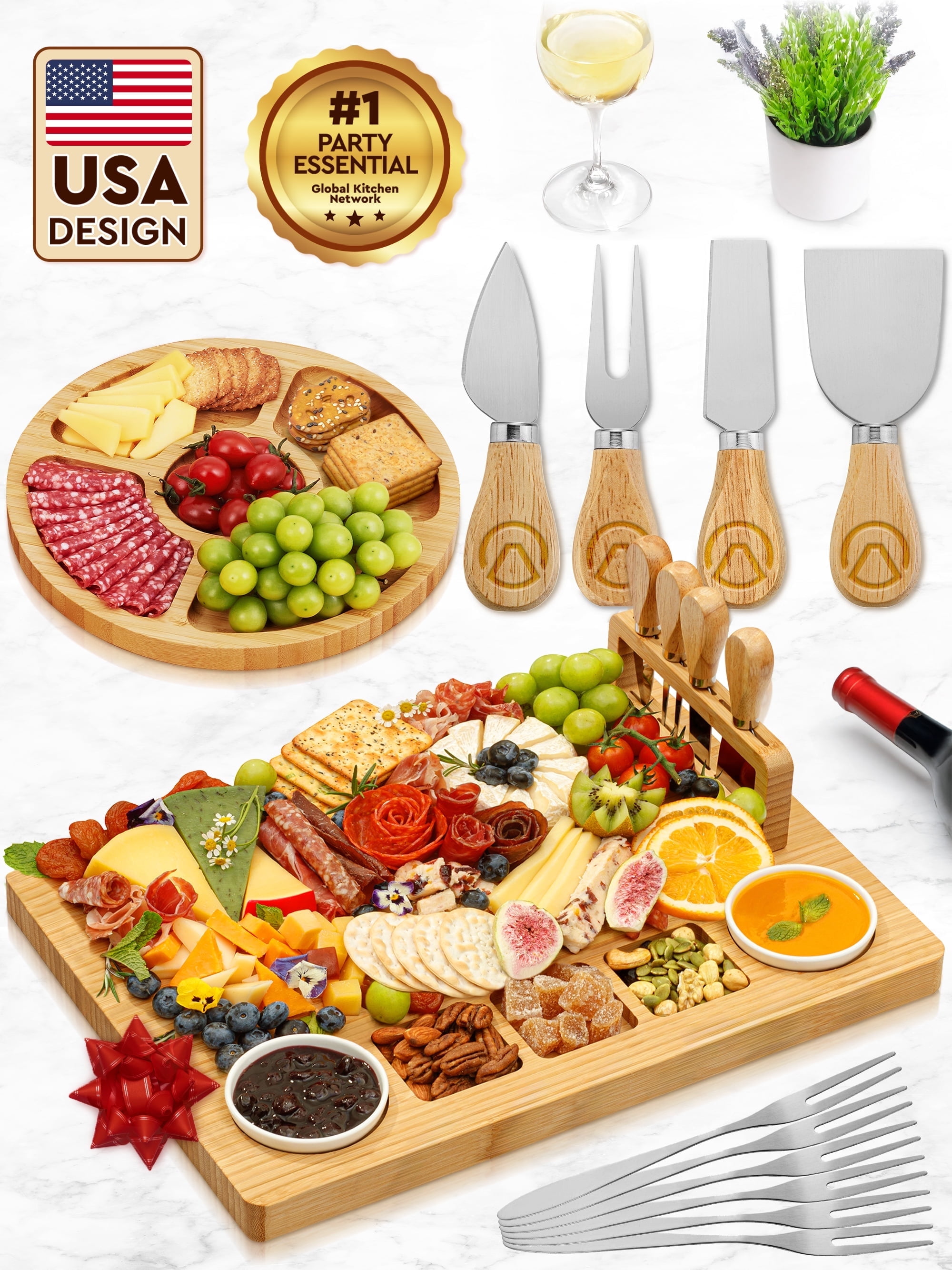 YES4QUALITY, Charcuterie Board Cheese Set, 15 Pcs, Bamboo Platter ...