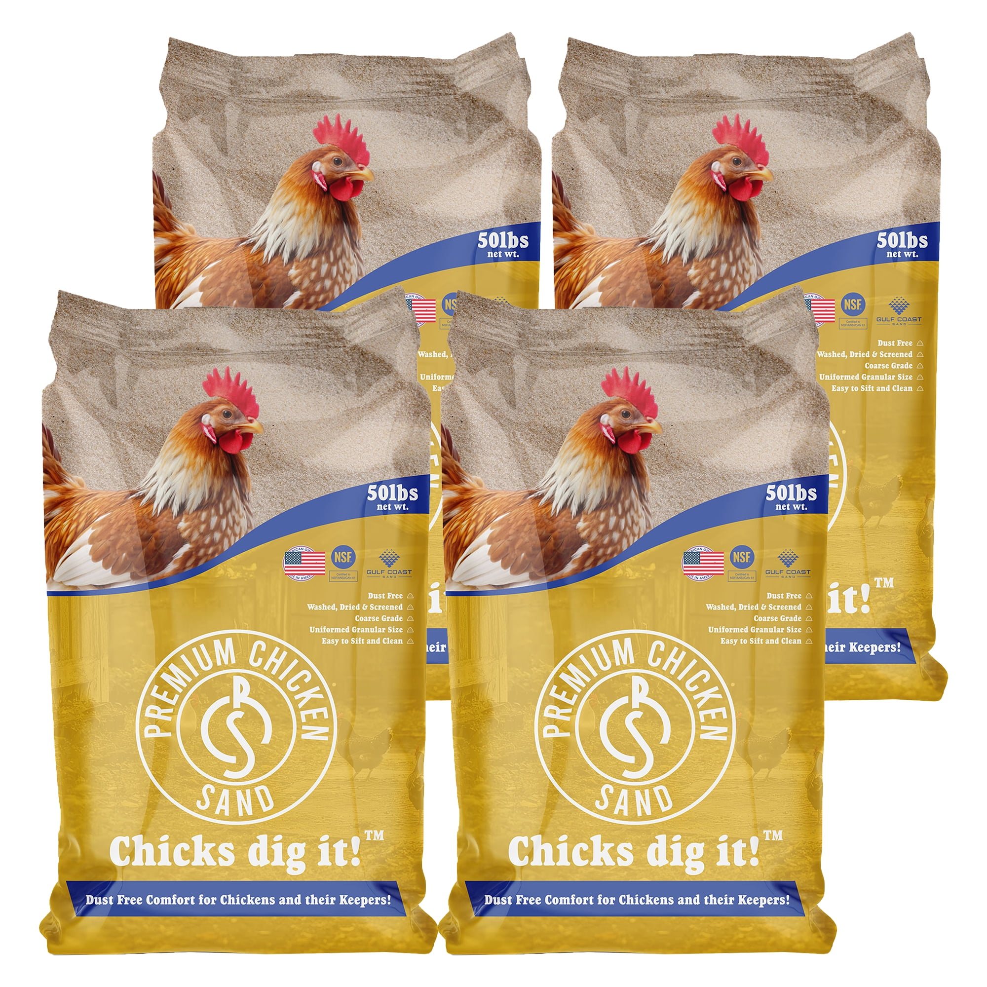 Premium Chicken Sand, Odor Eliminating Bedding for Coops, 50 Lb Bag, 4 ...