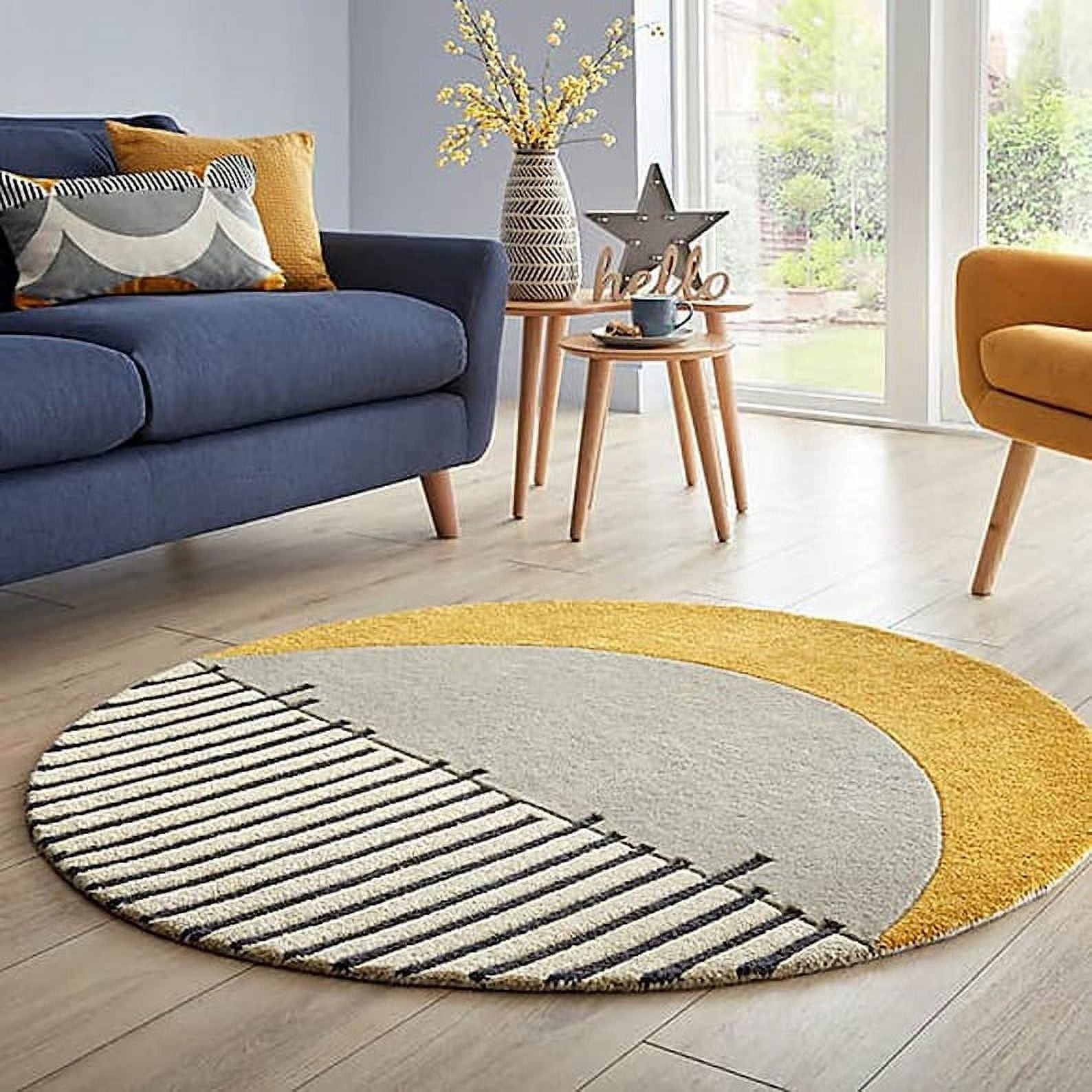 Premium Circular, Hand Tufted Rugs with Solid & linear Design made with ...