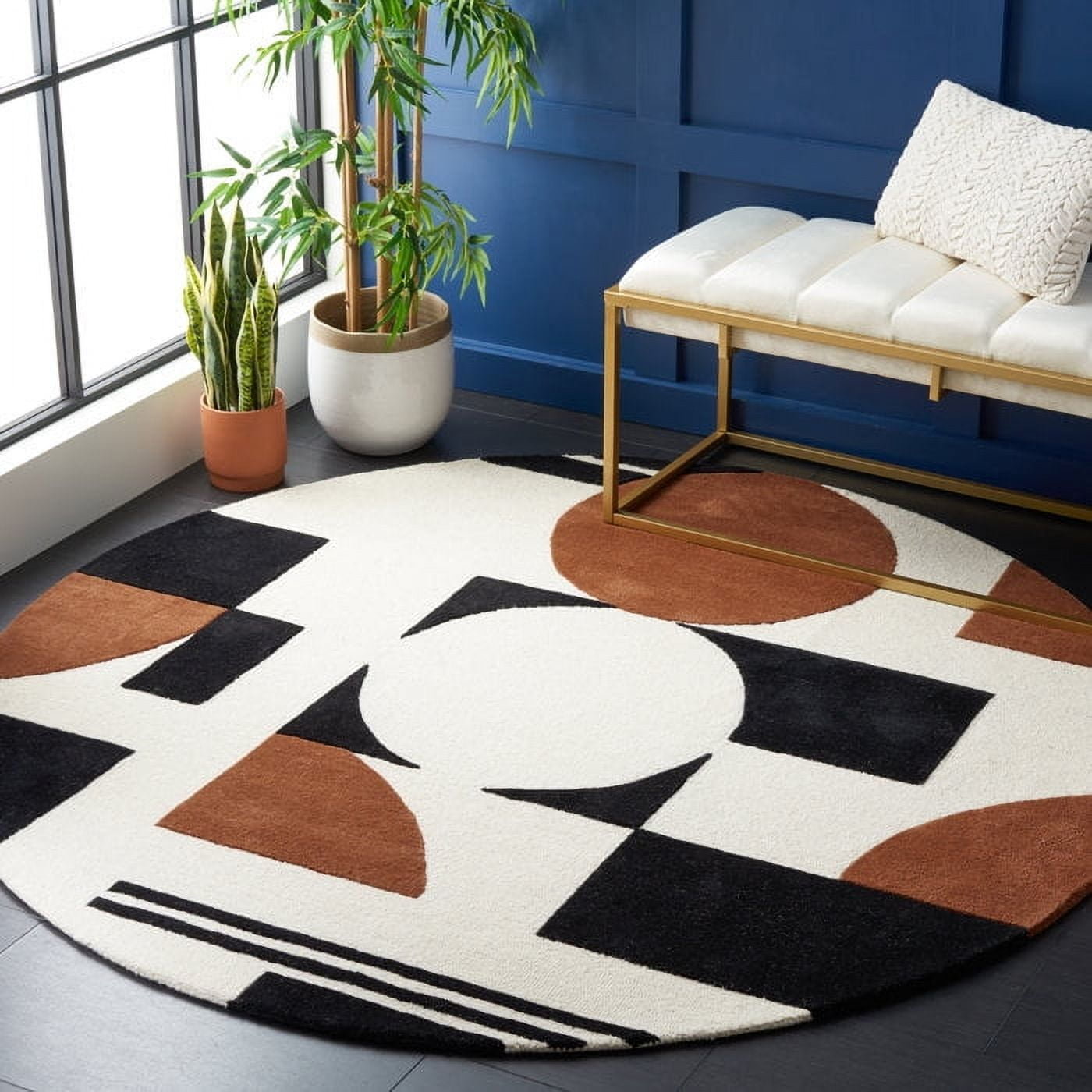 Premium Circular Handmade Rug With Geometrical Patterns Made with 100% ...