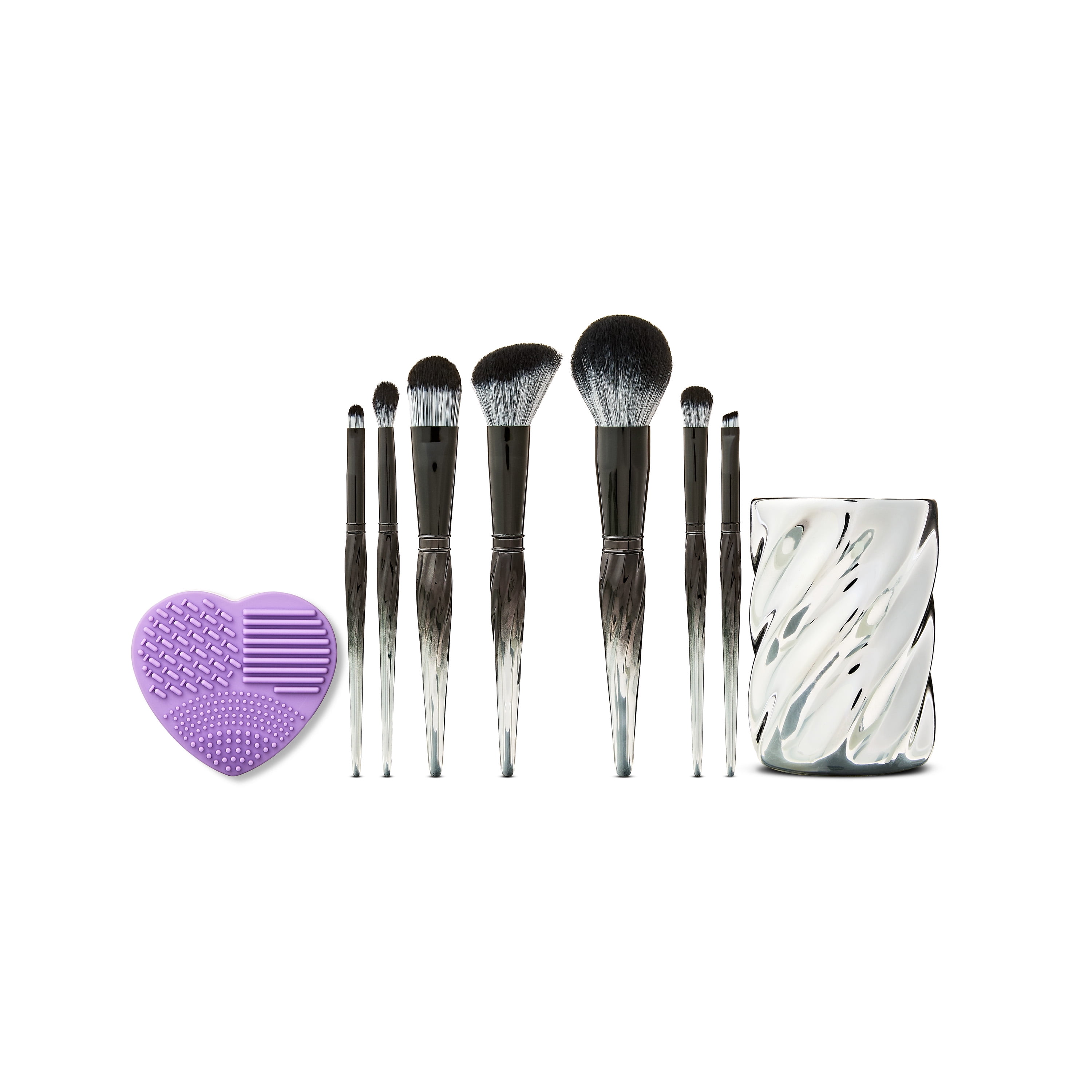 Premium Classic Makeup Brush Gift Set with Silver Ceramic Holder and ...