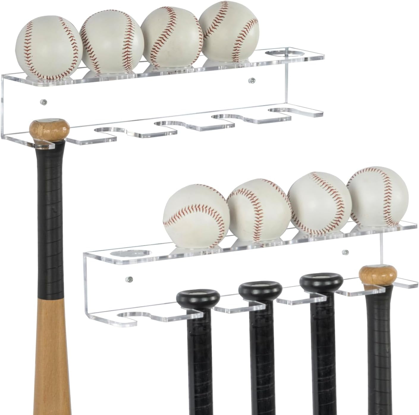 Premium Clear Acrylic Hanging Baseball Bat and Ball Racks, Wall Mounted ...