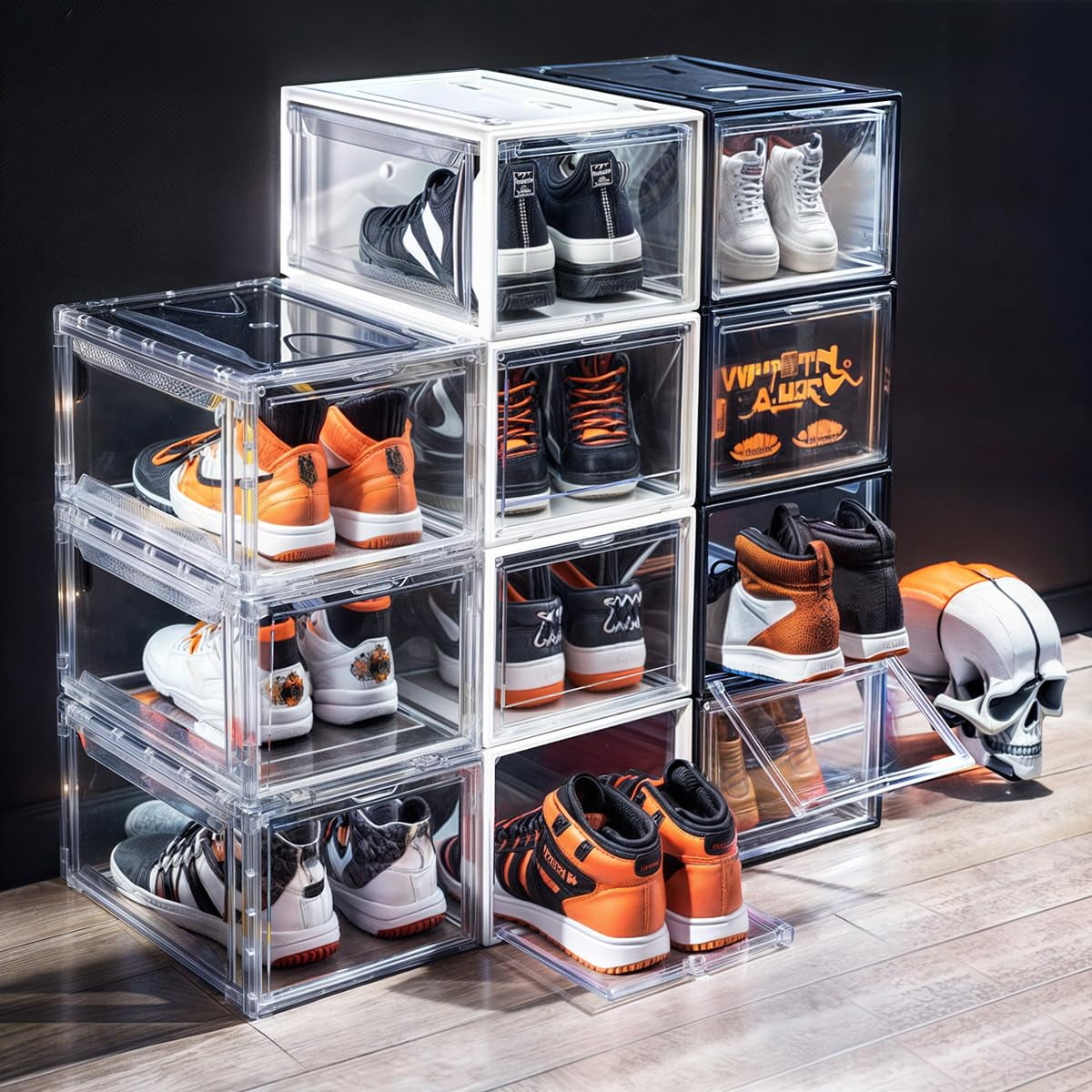 Premium Clear Stackable Shoe Cabinets, 4-Pack Shoe Storage Boxes, Clear ...