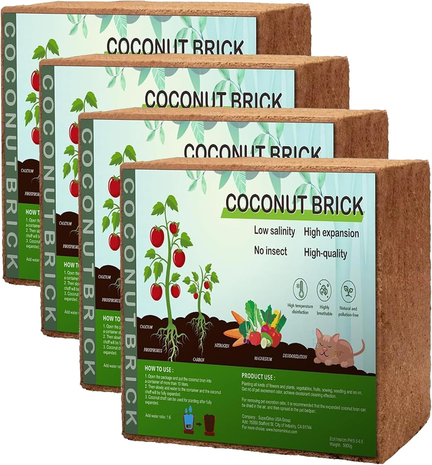 Premium Coco Coir Brick, 11Lbs High Nutrient Compressed Coconut Soil ...