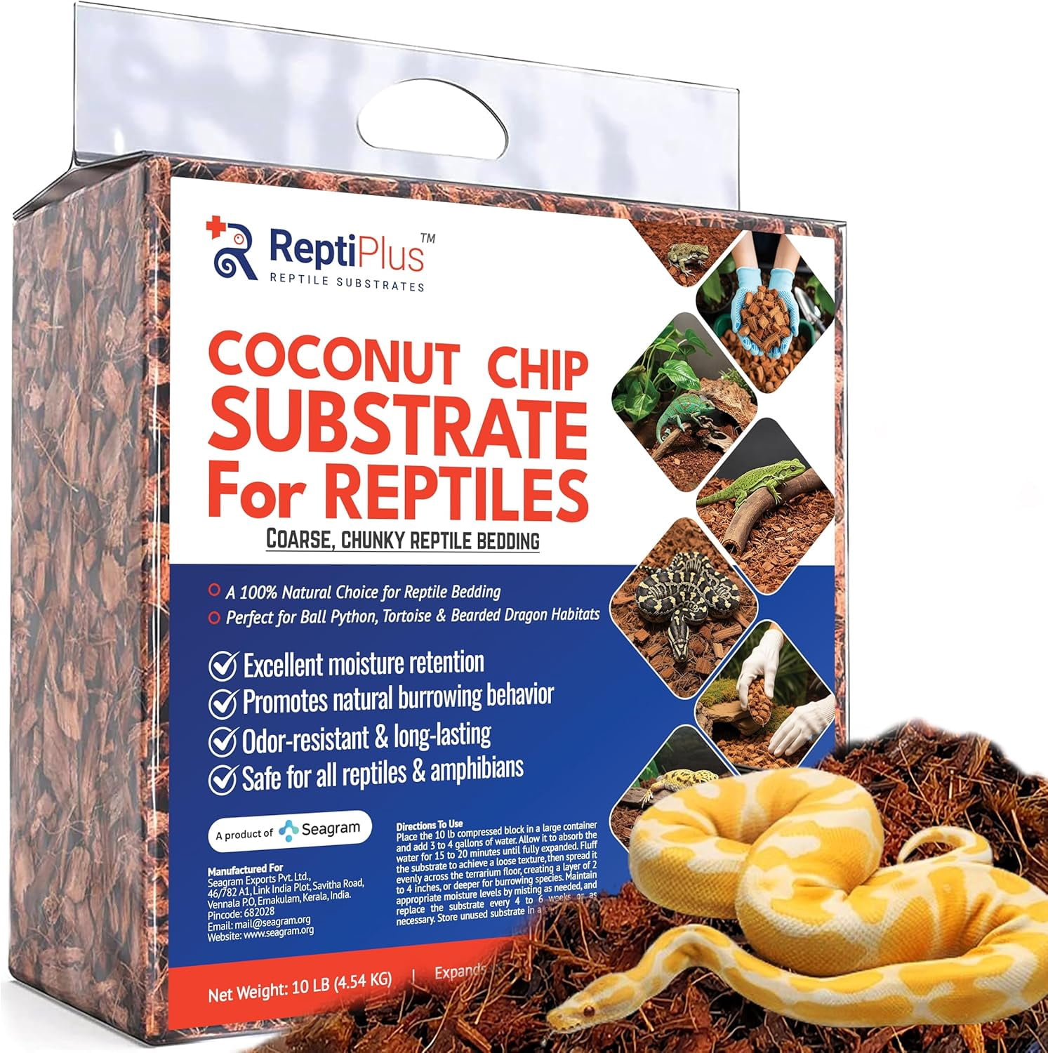 Premium Coconut Chip Substrate for Reptiles by ReptiPlus - 10 LB ...
