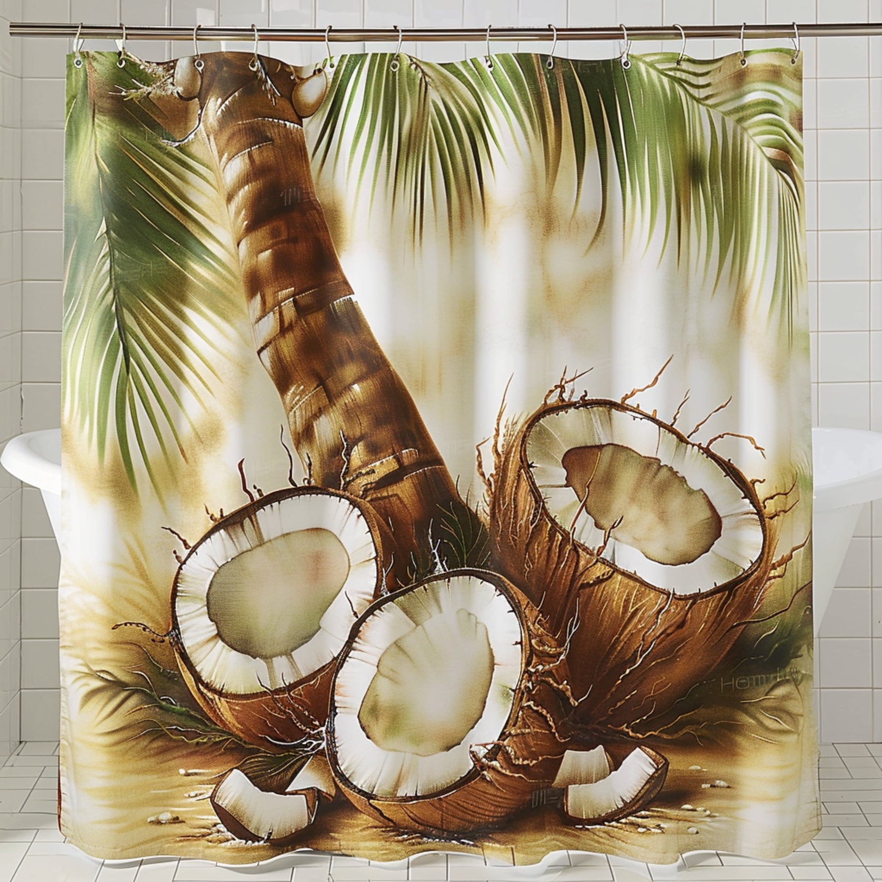 Premium Coconut Tree Shower Curtain Ultra Realistic Oil Painting Style ...