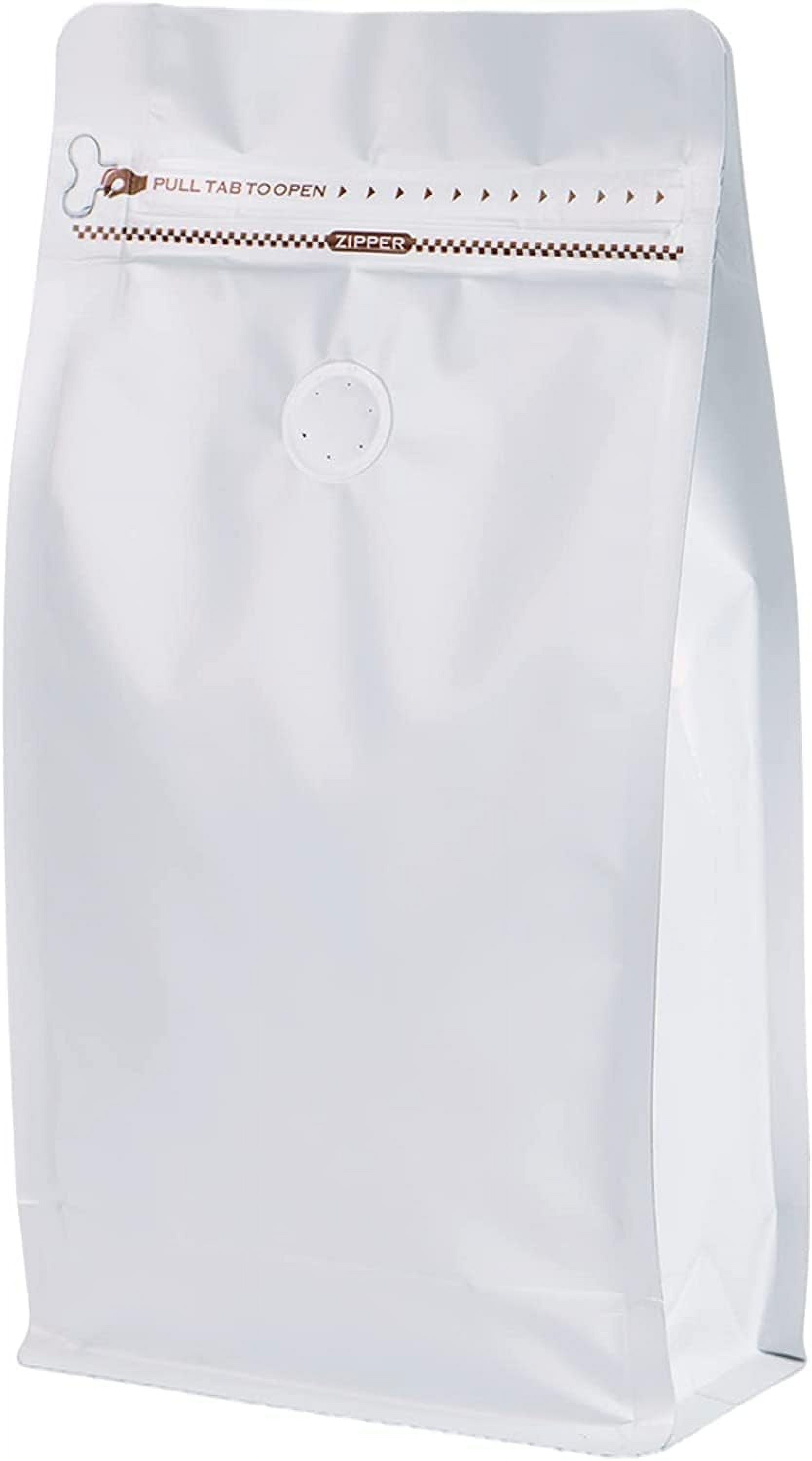 Premium Coffee Bags with Valve - 50pcs, 8oz/0.5lb Flat Bottom White ...