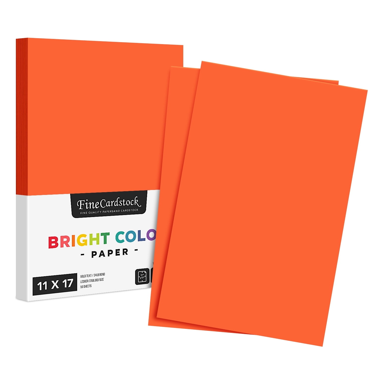 Premium Color Paper 24lb - 50 Sheets Per Pack (11 x 17, Dark Orange ...