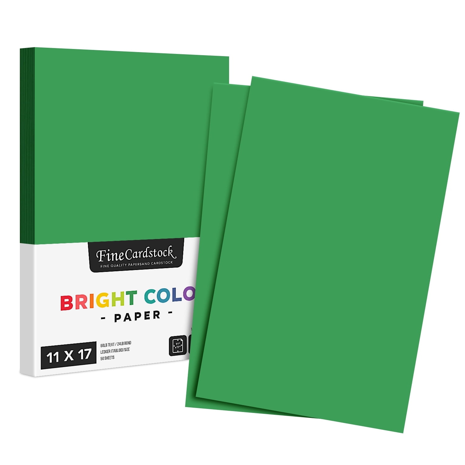 Premium Color Paper 24lb - 50 Sheets Per Pack (11 x 17, Green ...