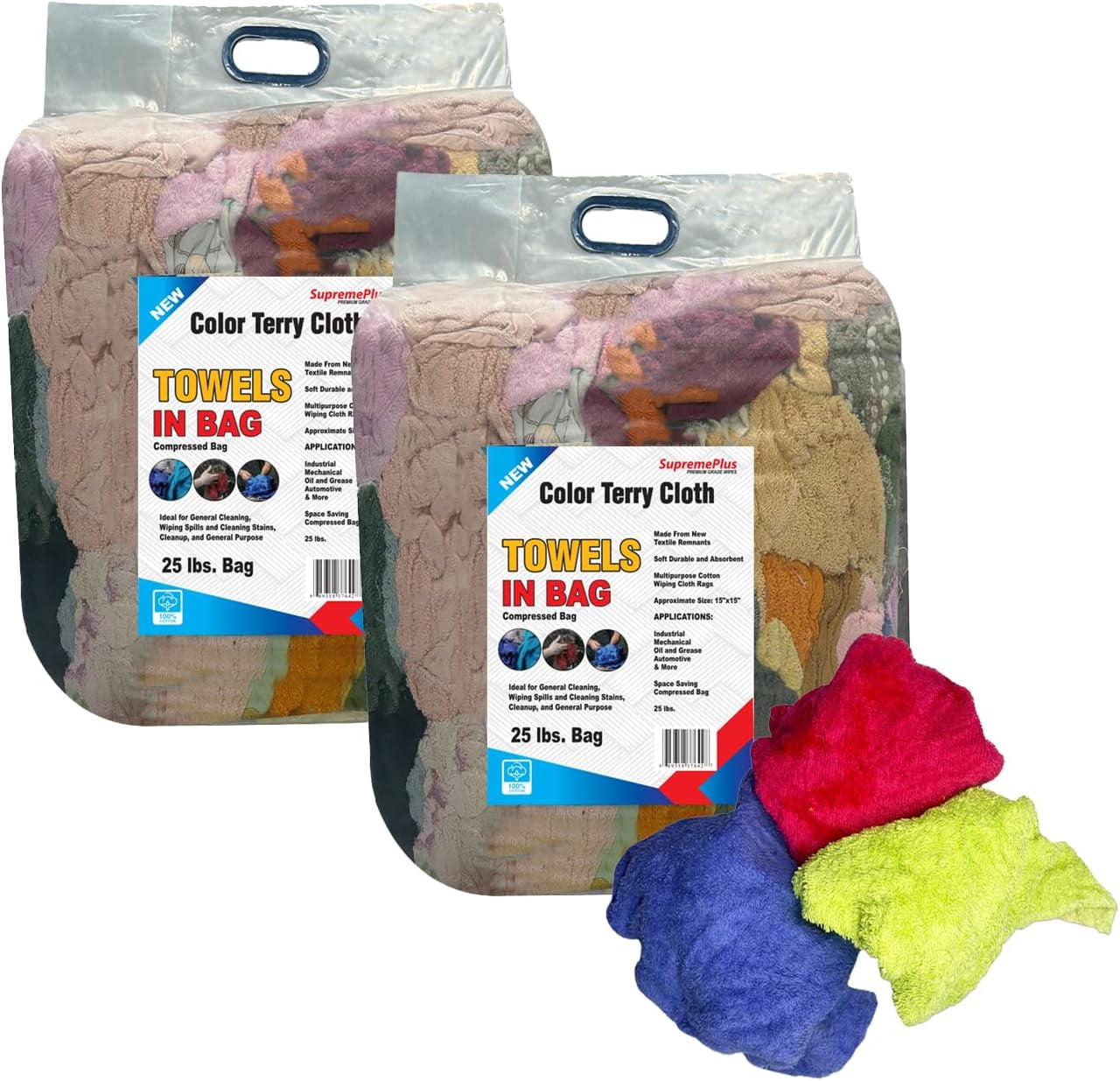 Premium Color Terry Cloth Rags - (2 x 25 lbs. Bag) Super Absorbent ...