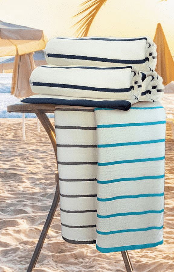 Premium Cotton-Poly Blend Horizontal Stripes Pool Towels 2 PK Aqua 30 ...