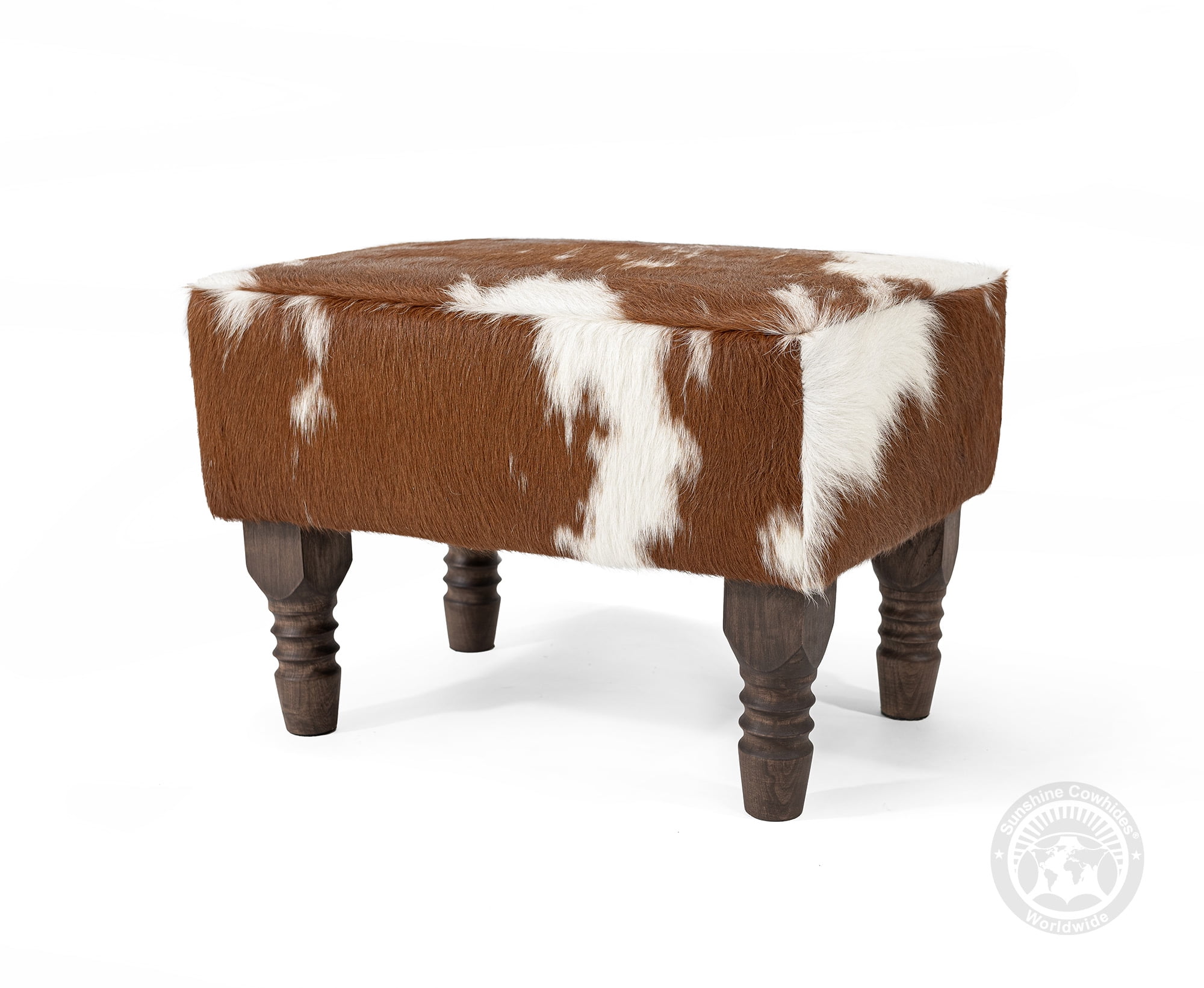 Premium Cowhide Footstool with Wooden Legs – Stylish, Durable, and ...