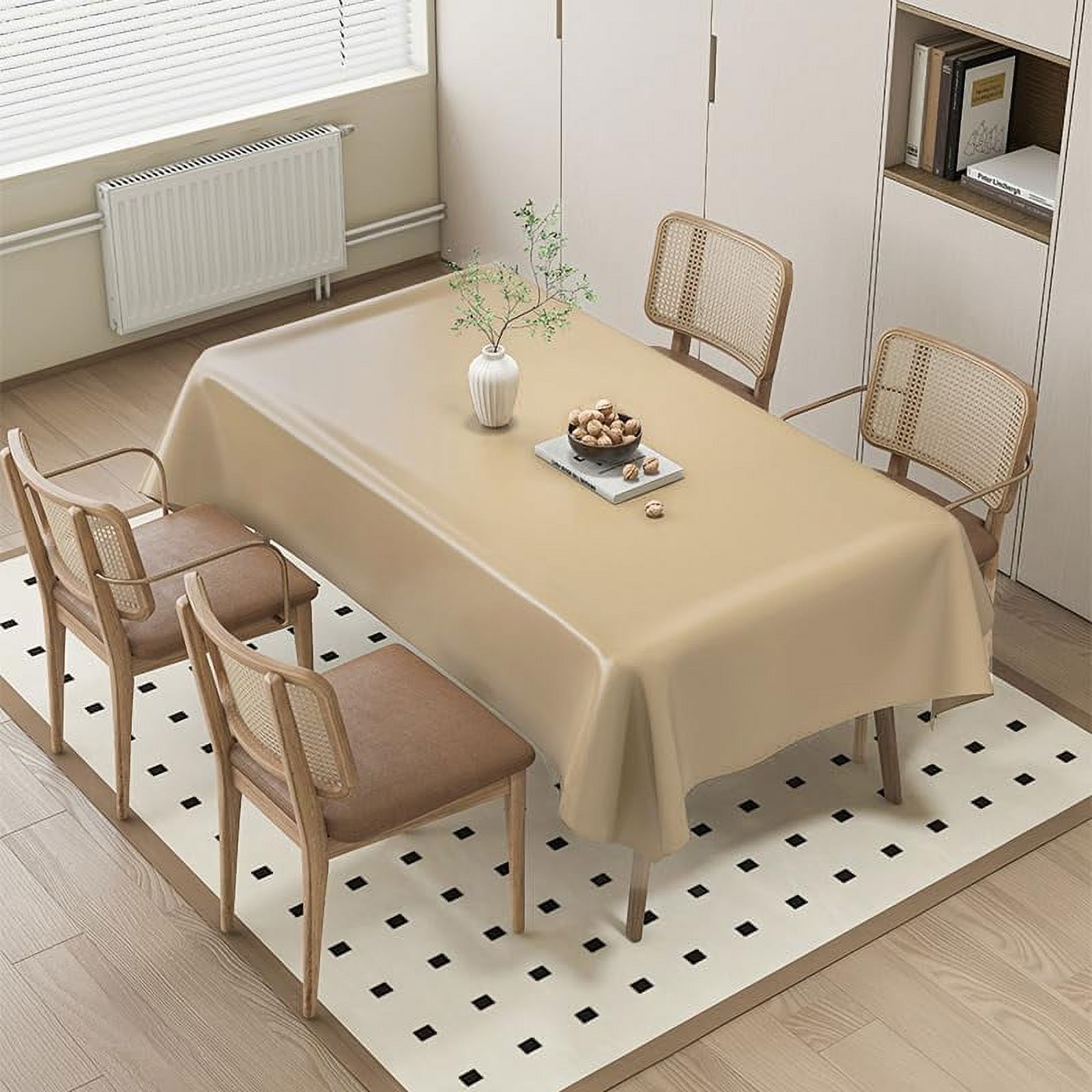 Premium Cream Faux Leather Tablecloth - Durable Rectangle Table Cover ...